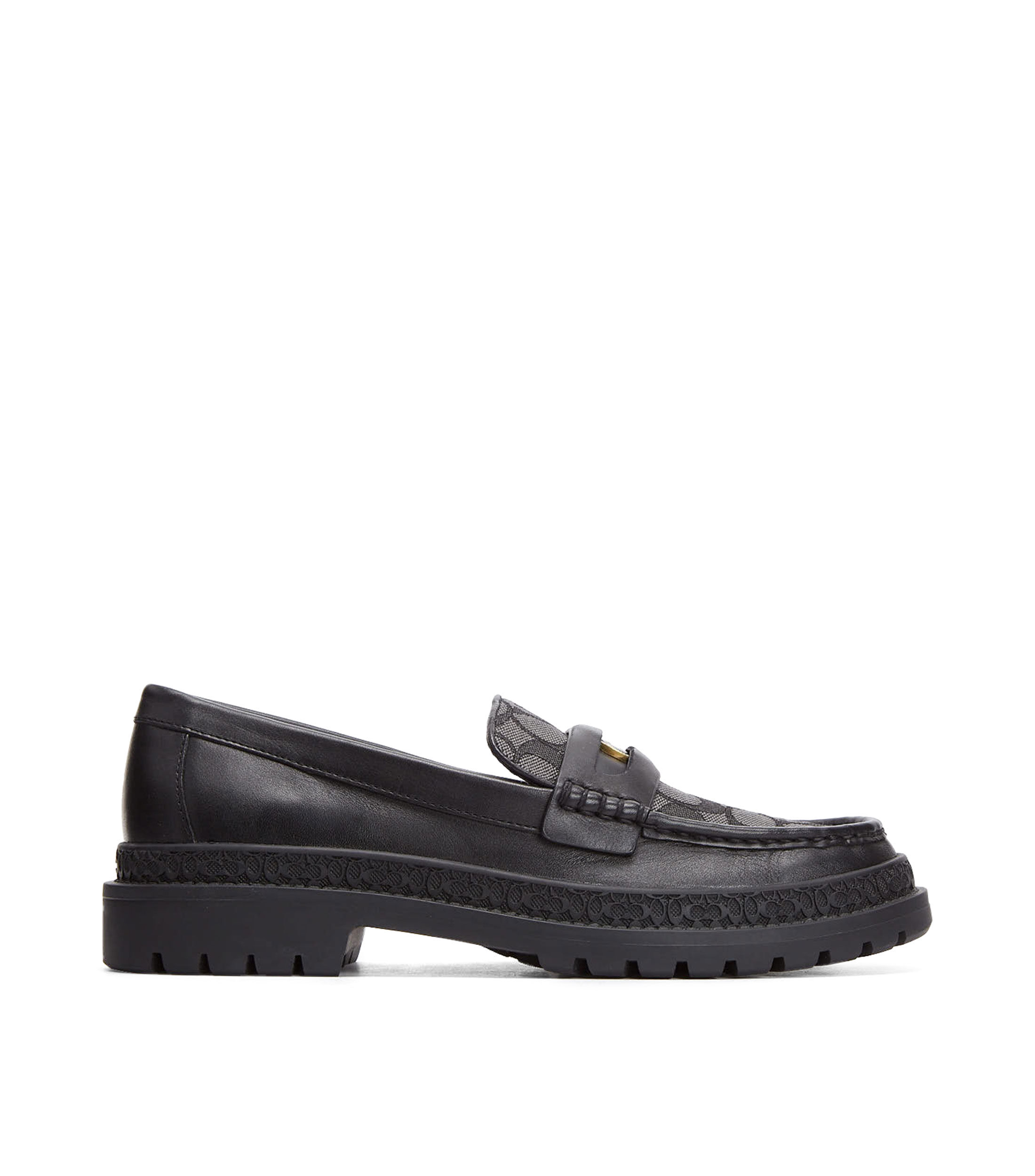 COACH: Mocasines Sig Loafer negros en piel con tacón bajo cuadrado y ...