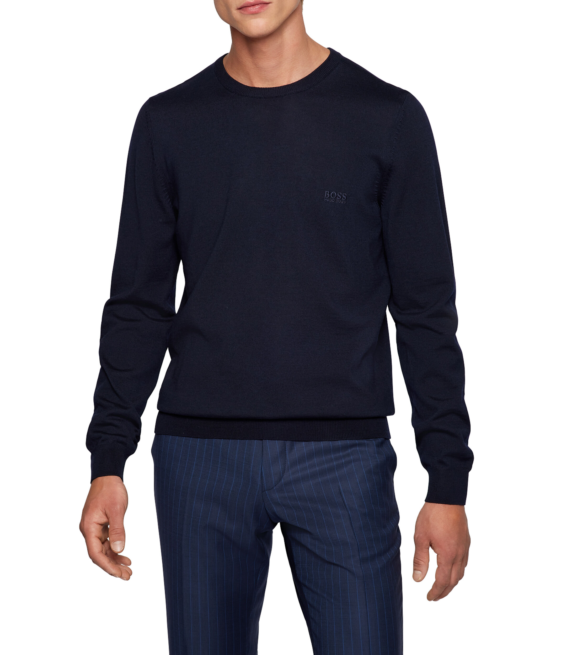 Boss Suéter regular fit en lana virgen con logo bordado Hombre - El ...