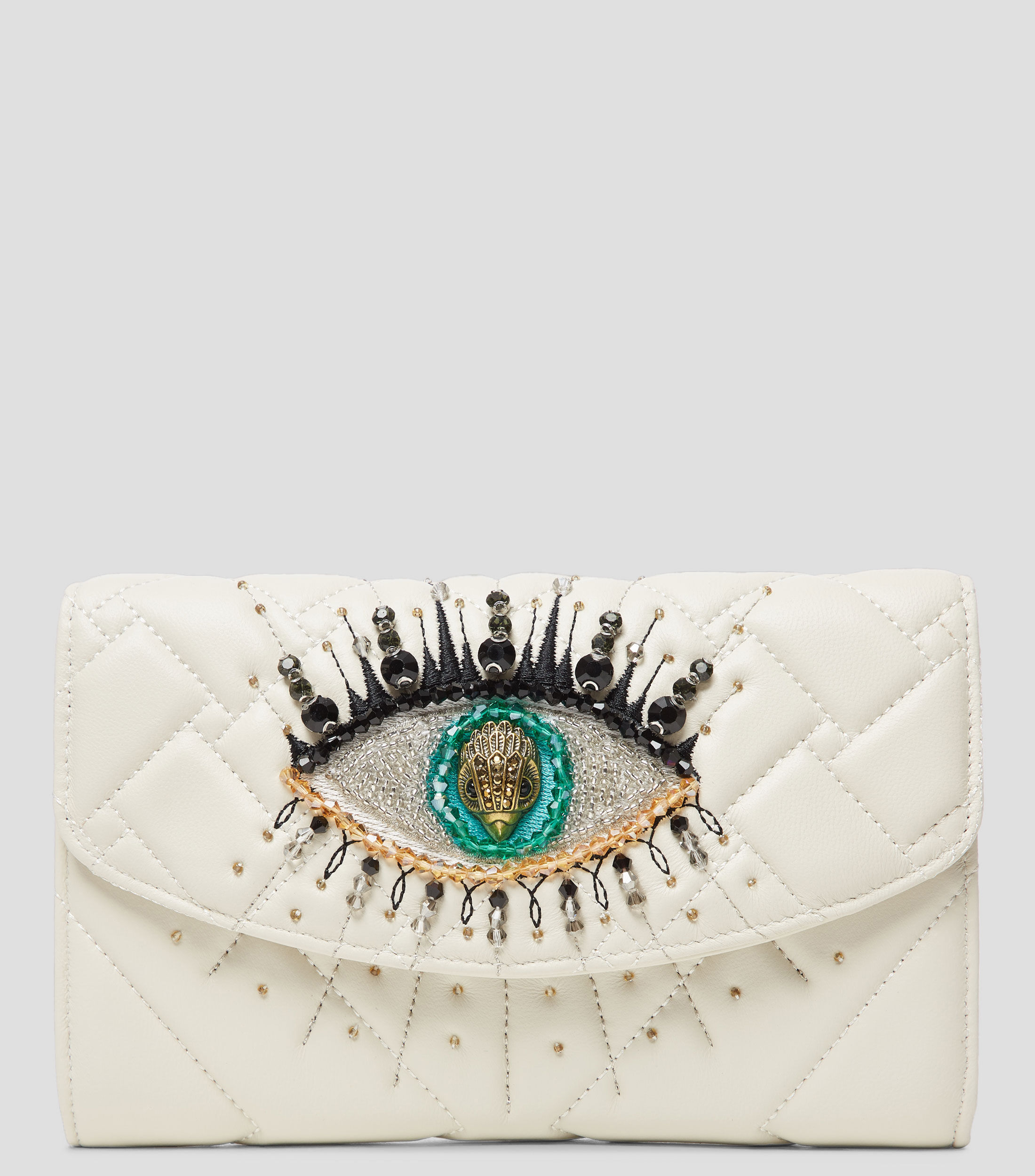 Kurt Geiger: Cartera blanca en piel Chain con pespuntes y ojo bordado ...