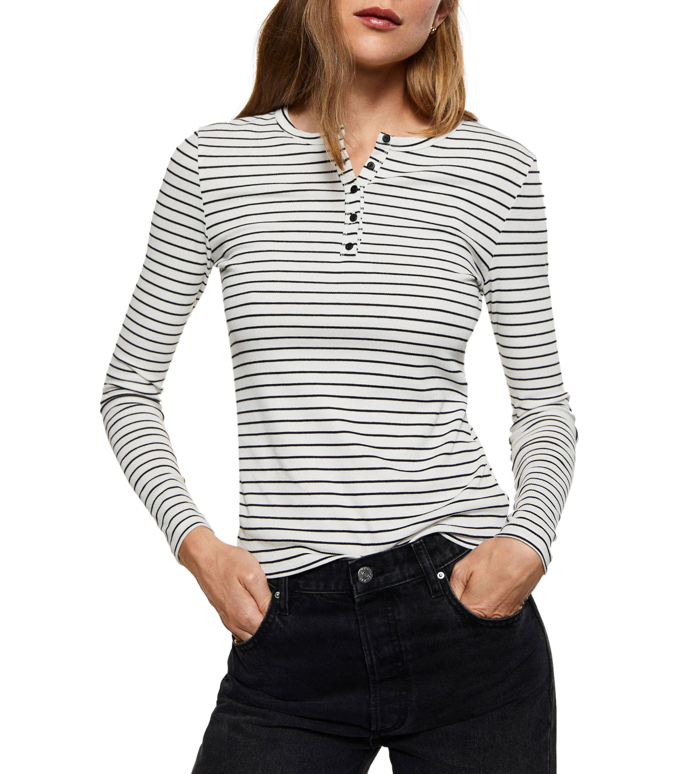 Mango: Playera con líneas Manga larga Mujer | El Palacio de Hierro