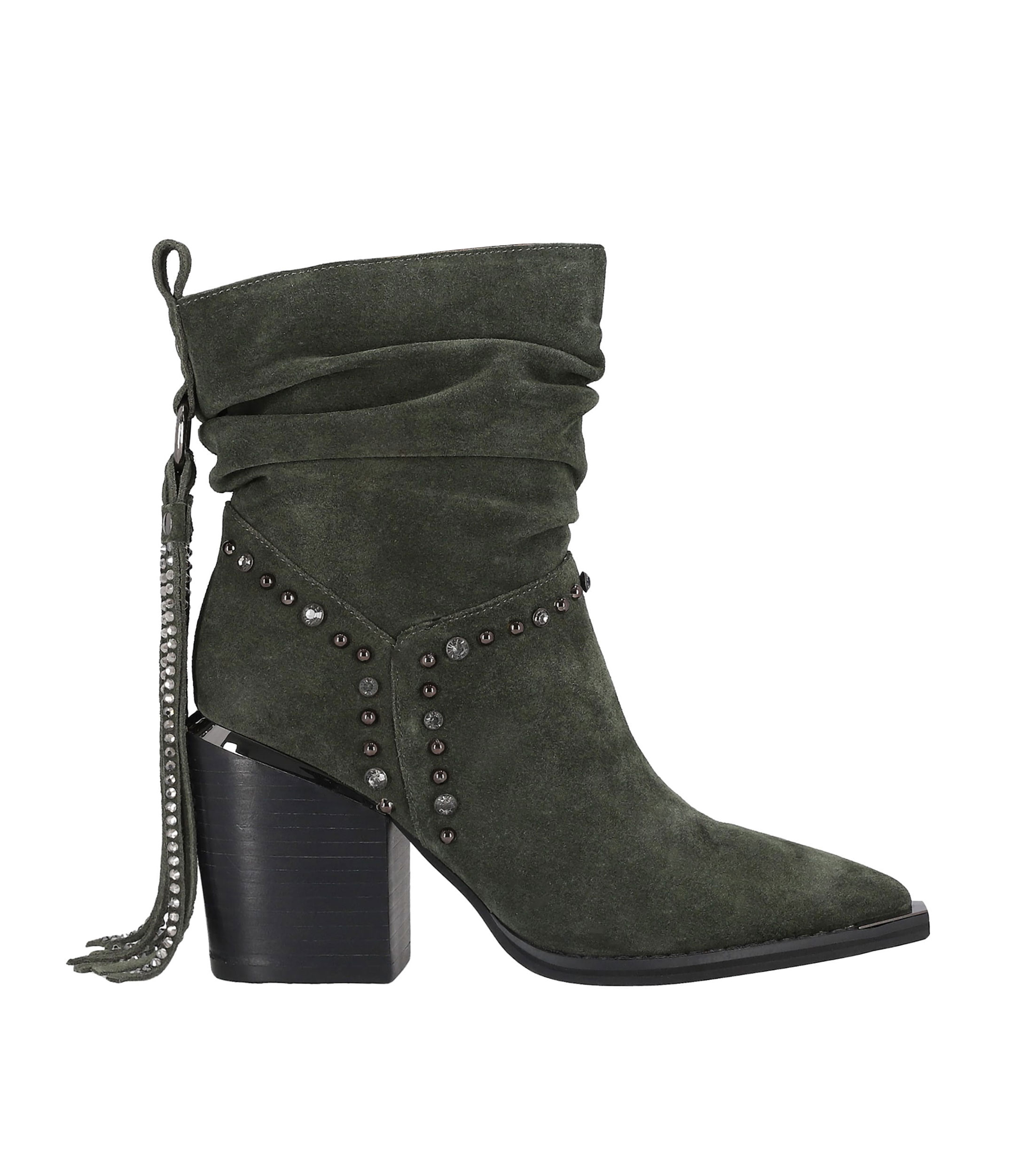 Alma en Pena: Botines vaqueros en piel de tacón alto cuadrado con ...