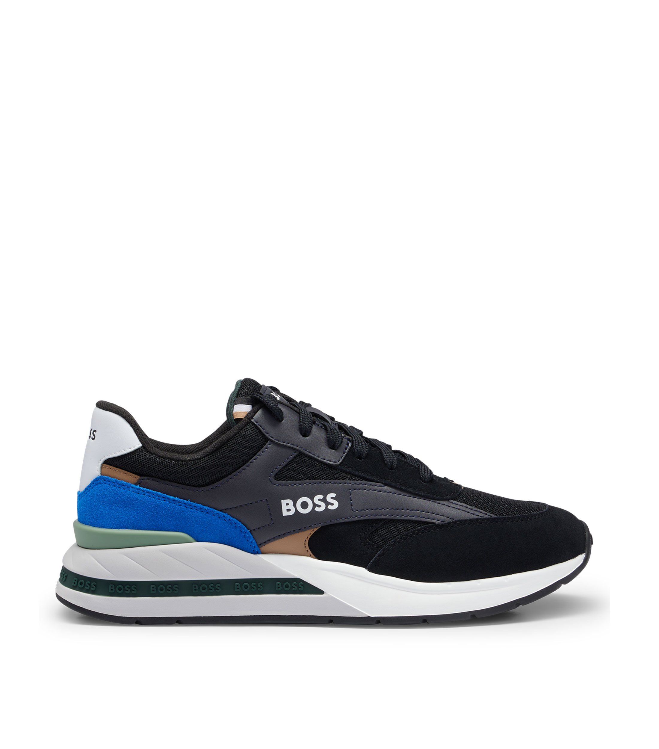 Boss: Tenis con cordones en mezcla de diferentes materiales con ribetes ...