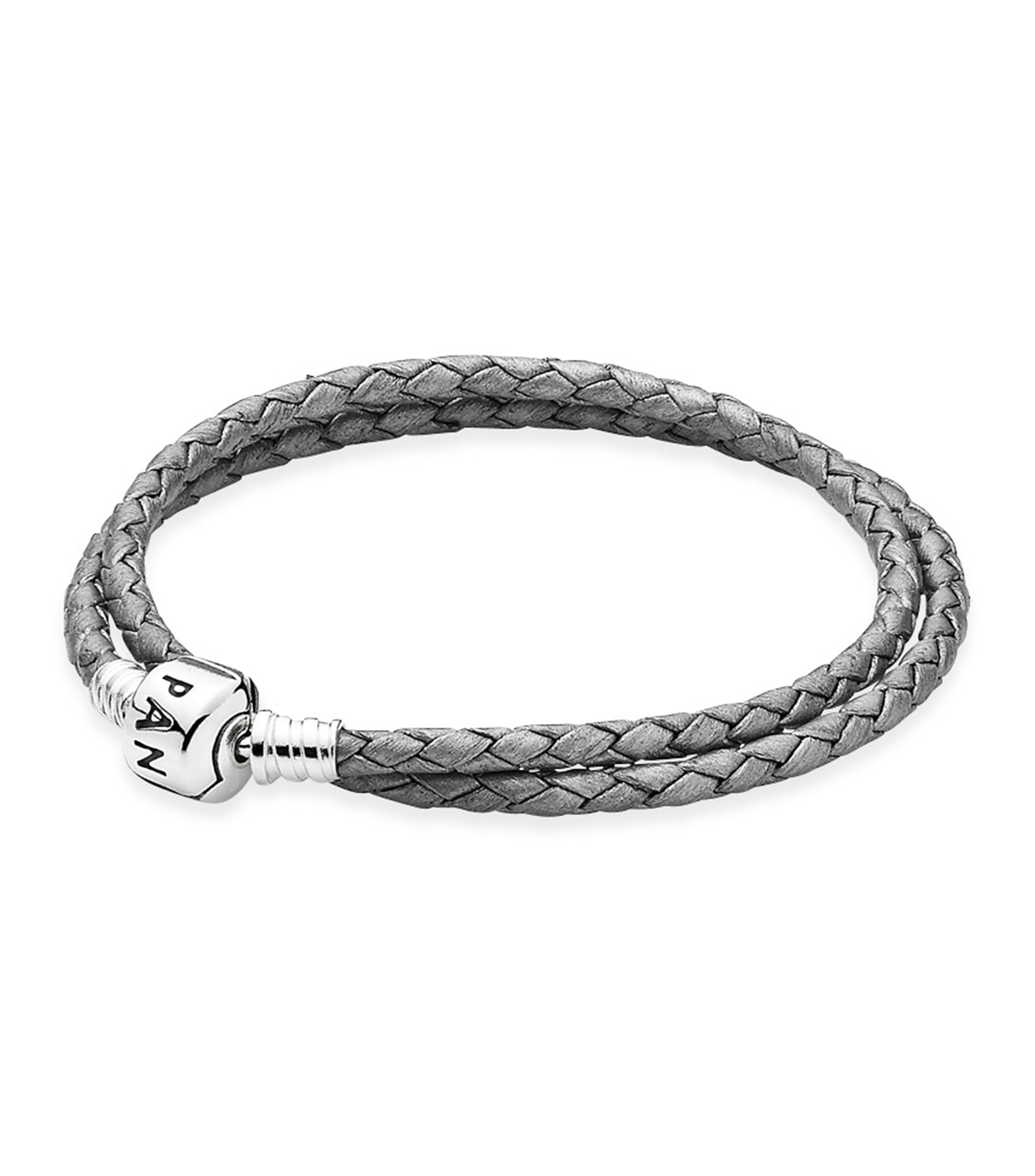 Pandora Brazalete de Pandora en Cuero Gris Trenzado Doble con Cierre ... Pandora Brazalete de Pandora en Cuero Gris Trenzado Doble con Cierre ...