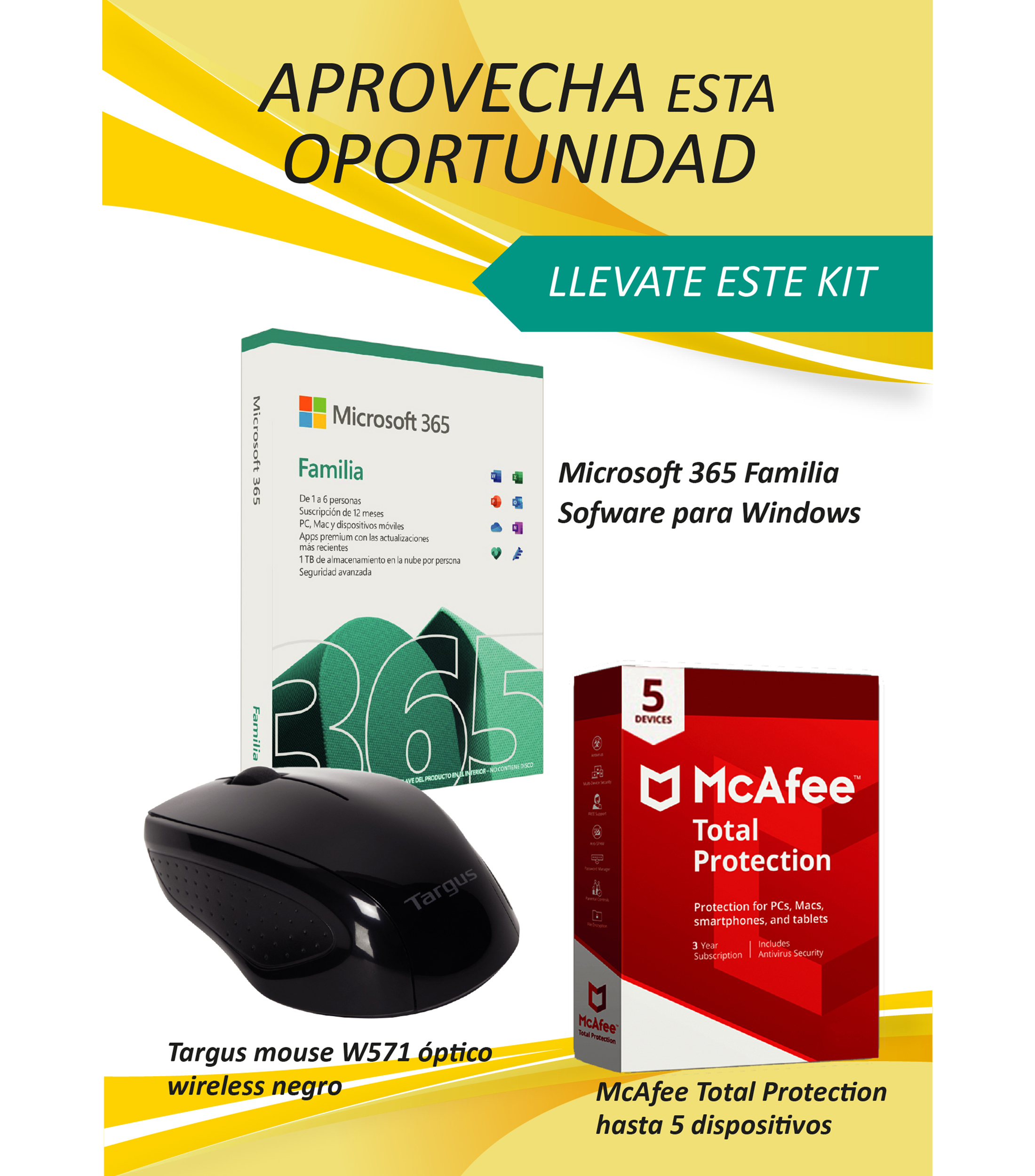 Microsoft Kit Productividad Antivirus Mcafee, Paquetería Office y Mouse ...