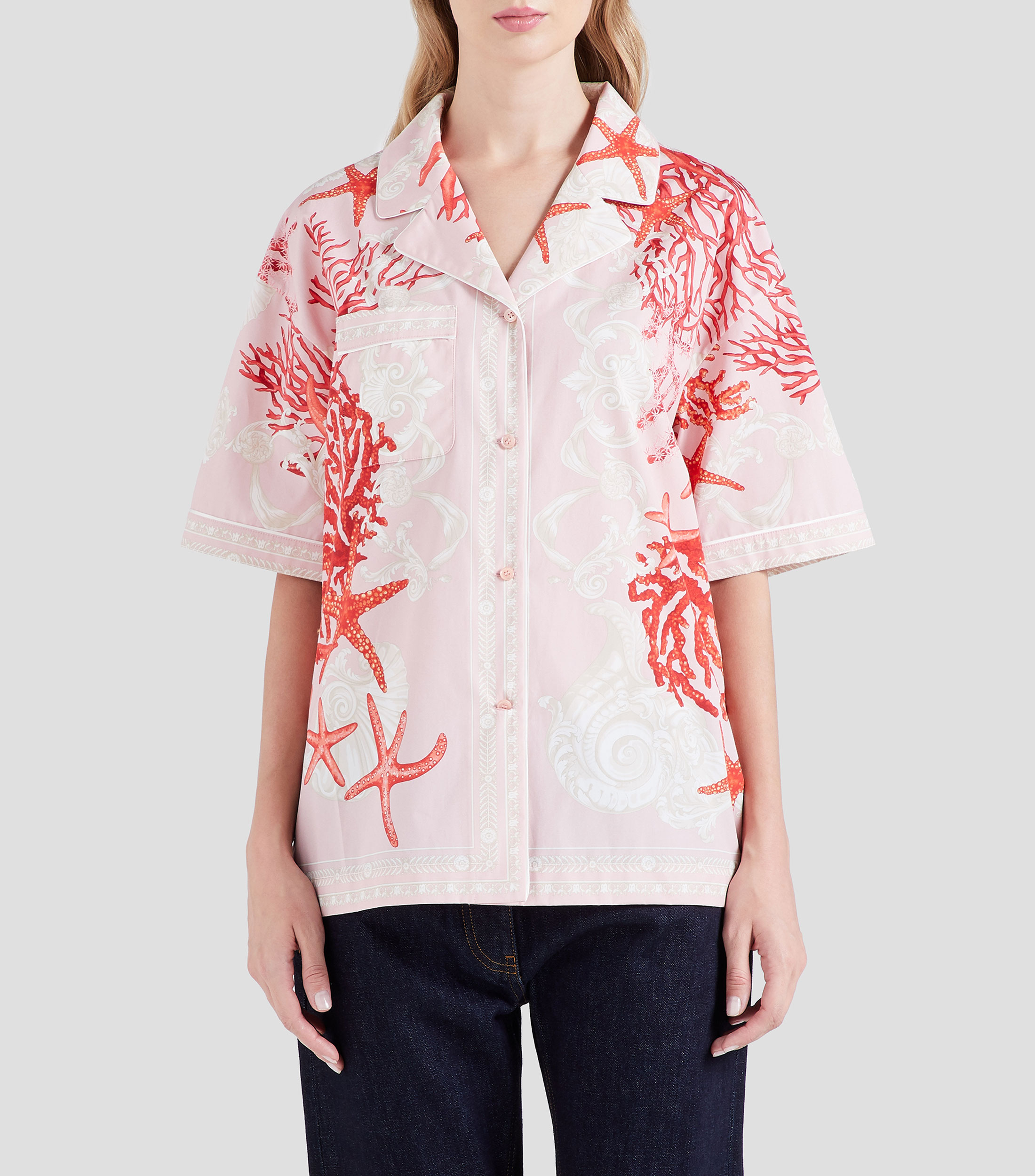 Versace: Camisa estampada con manga corta Mujer | El Palacio de Hierro