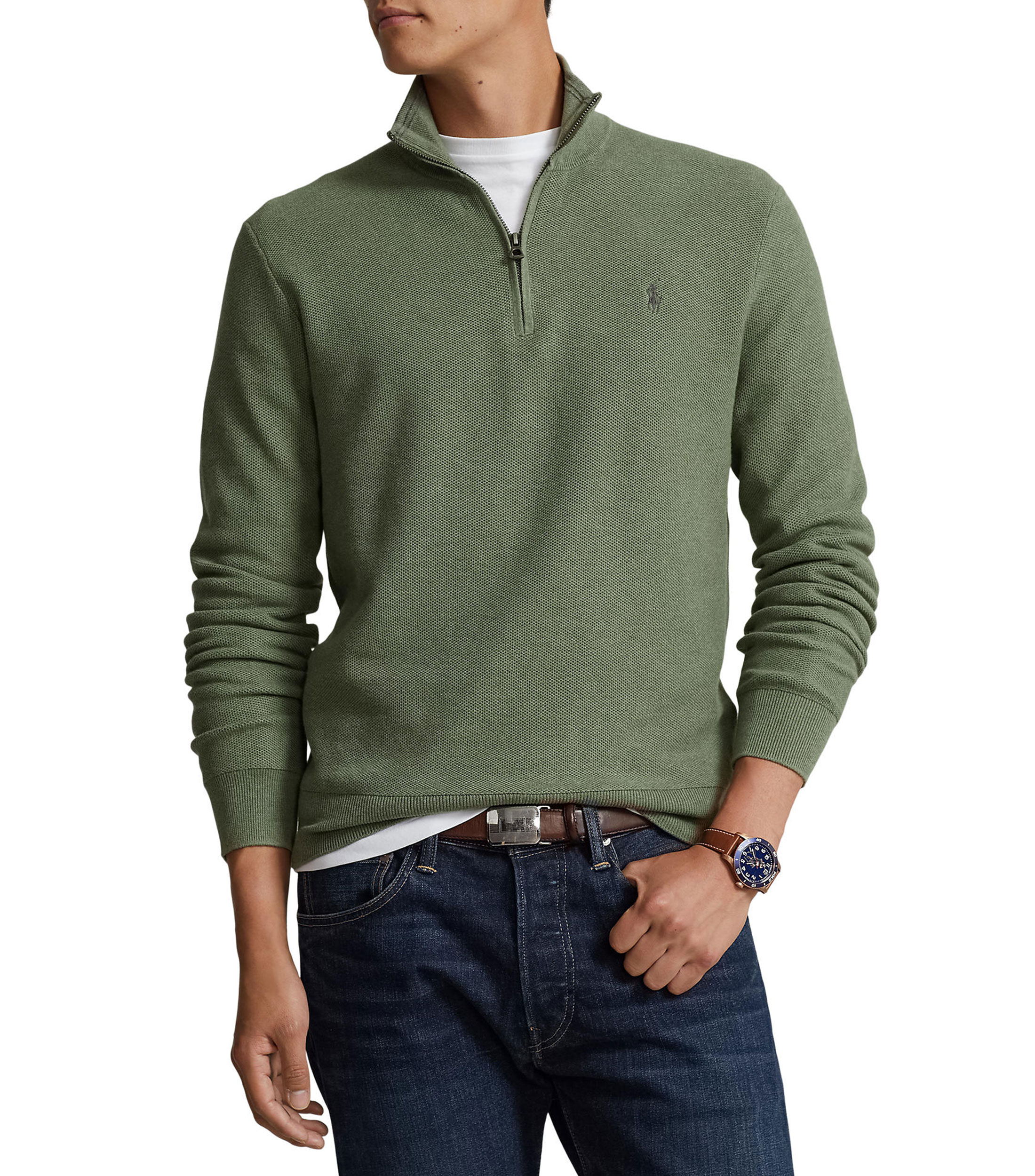 Polo Ralph Lauren Suéter de cuello alto con media cremallera liso ...