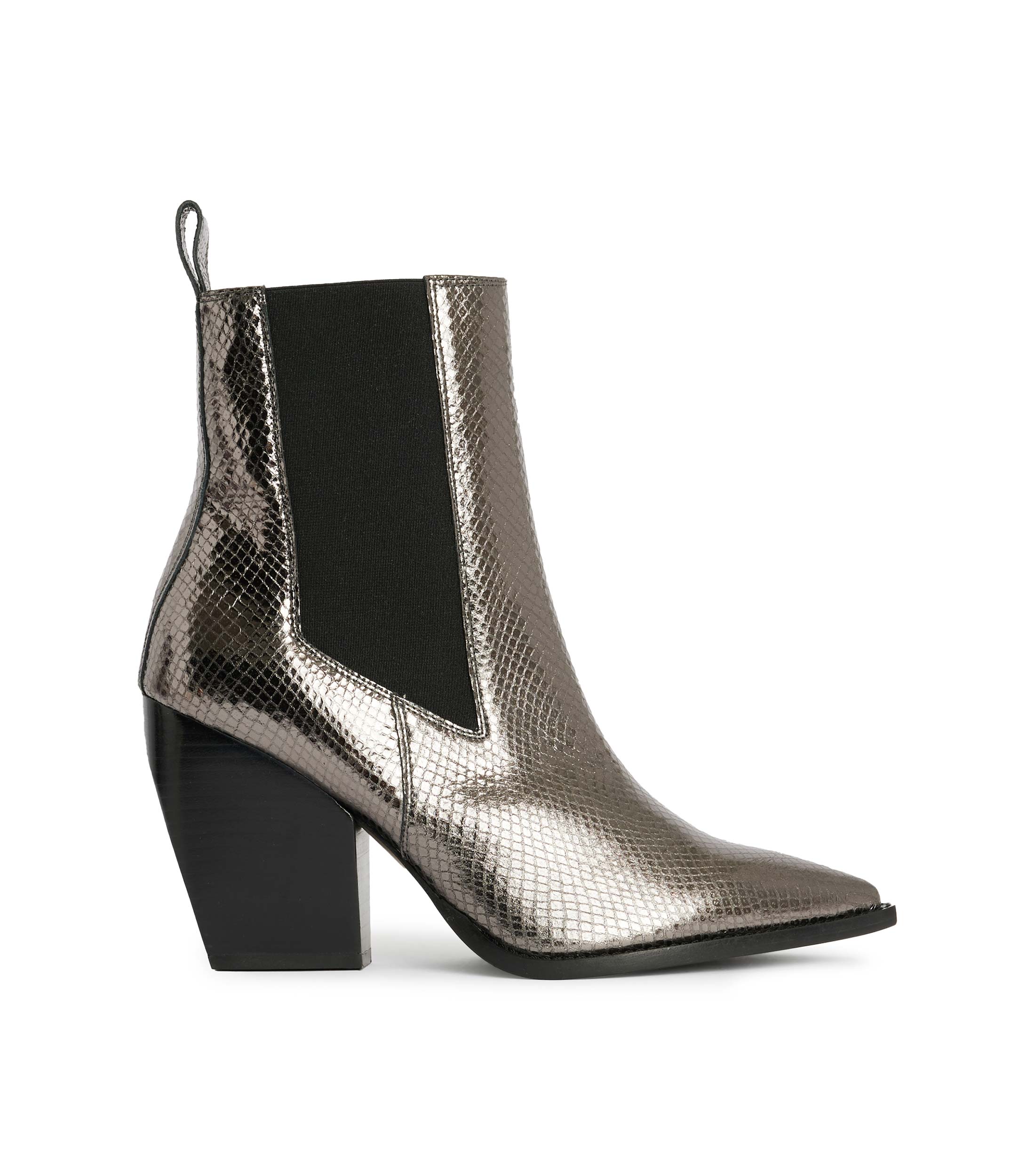 AllSaints: Botas Ria Snake de tacón alto ancho en piel lisa Mujer | El ...