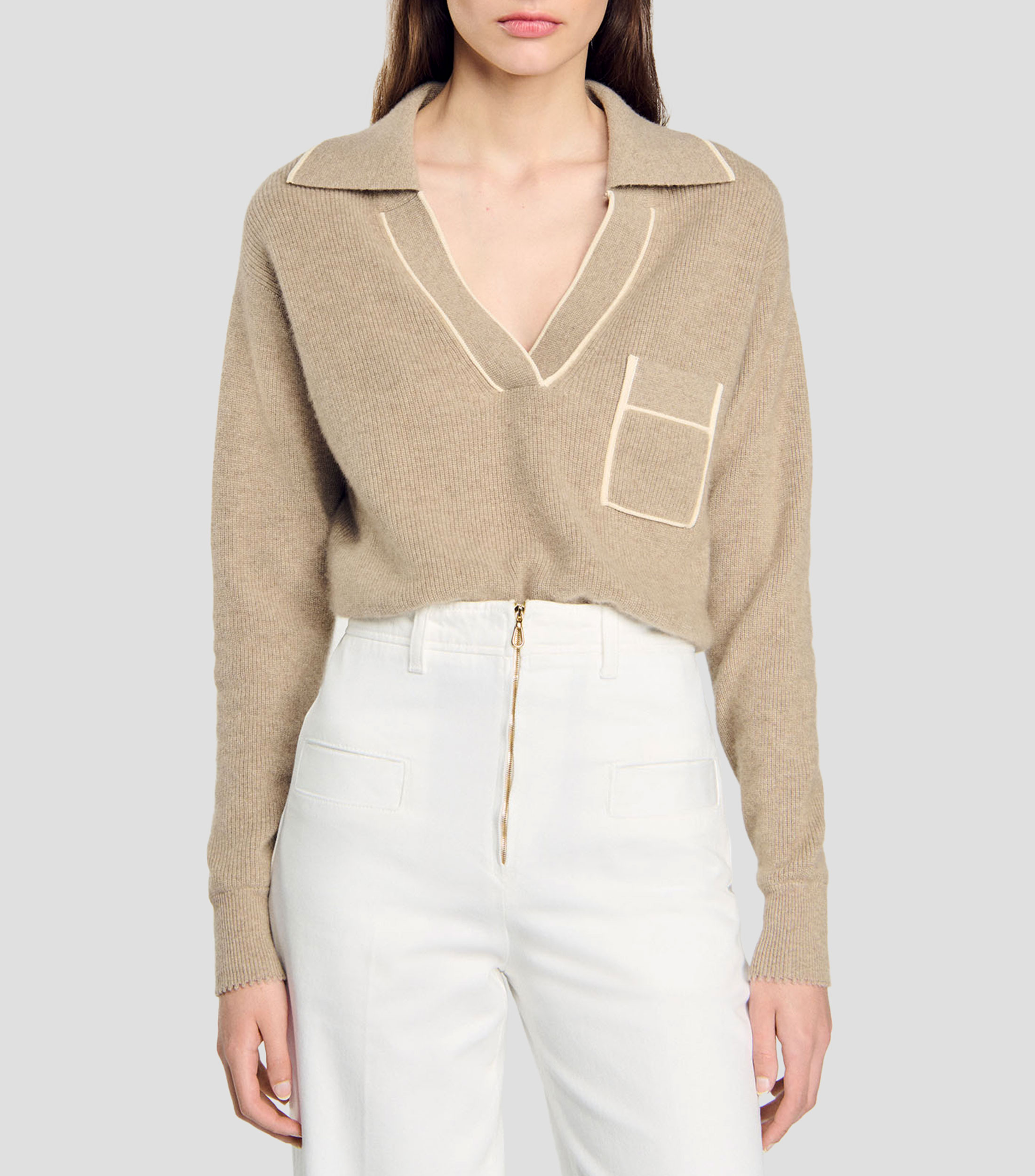 SANDRO_A587_Sandro Suéter cuello V Mujer |El Palacio de Hierro