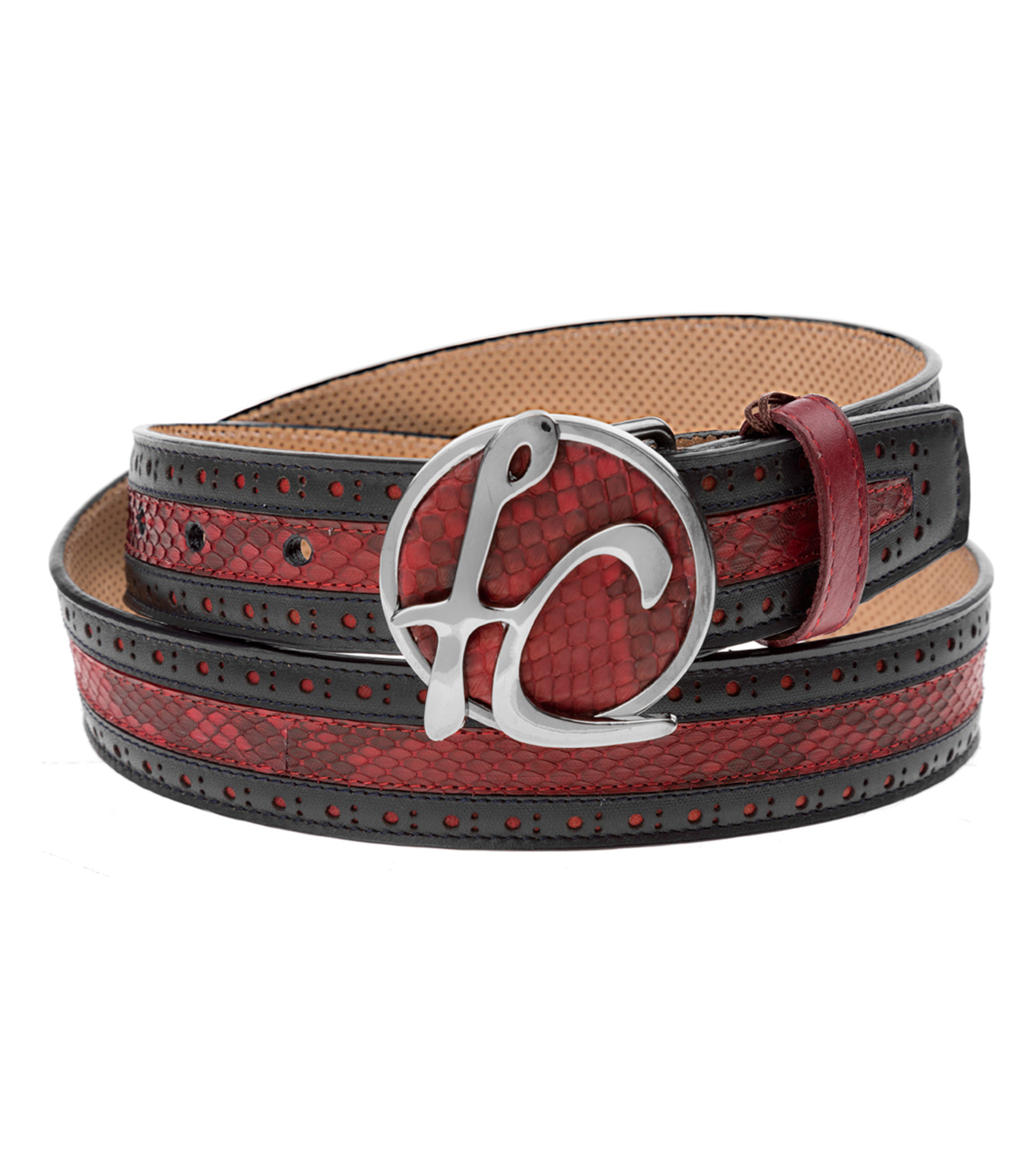 Franco Cuadra Cinturón en piel roja y negra Hombre - El Palacio de Hierro