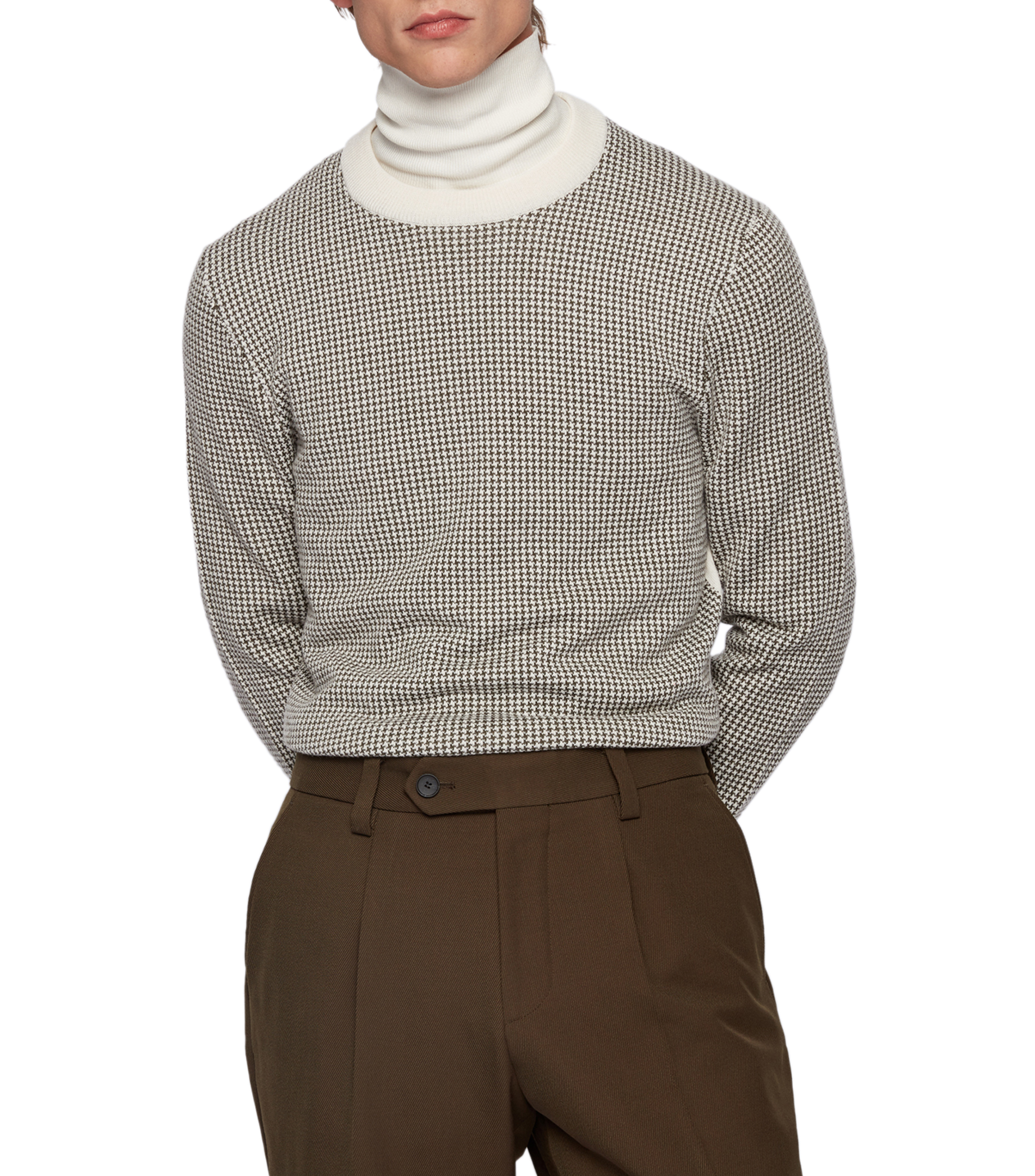 Boss Suéter slim fit en lana virgen con microestampado de pata de gallo ...