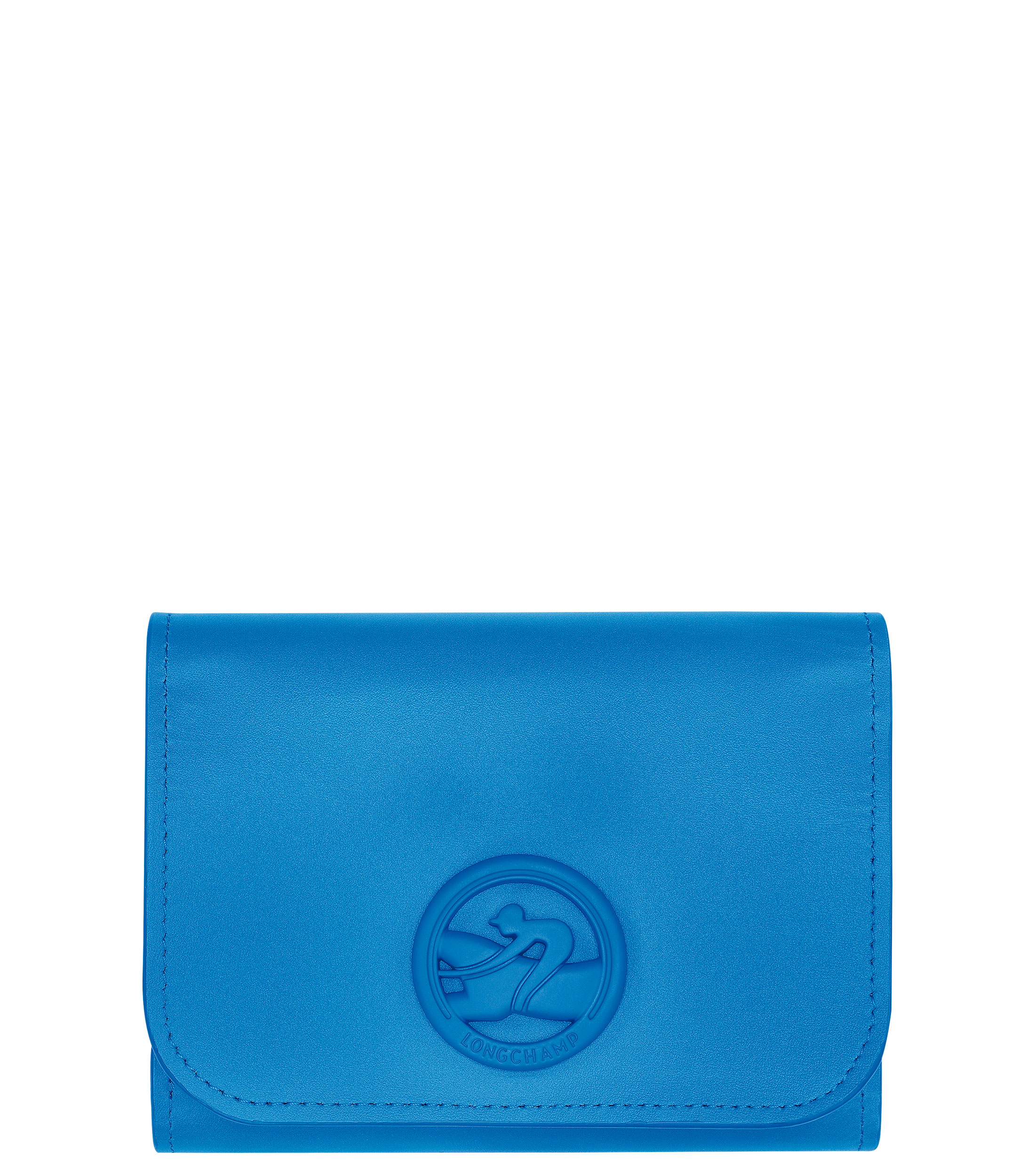 Longchamp: Cartera trifold azul en piel Box-Trot Colors Mujer | El ...