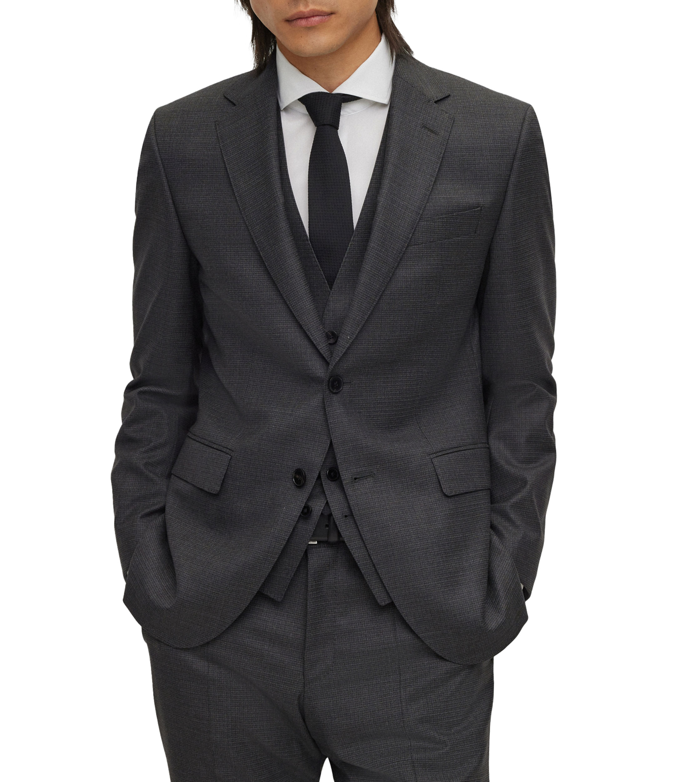 Boss Traje Boss con chaleco en regular fit en tejido elástico a cuadros ...