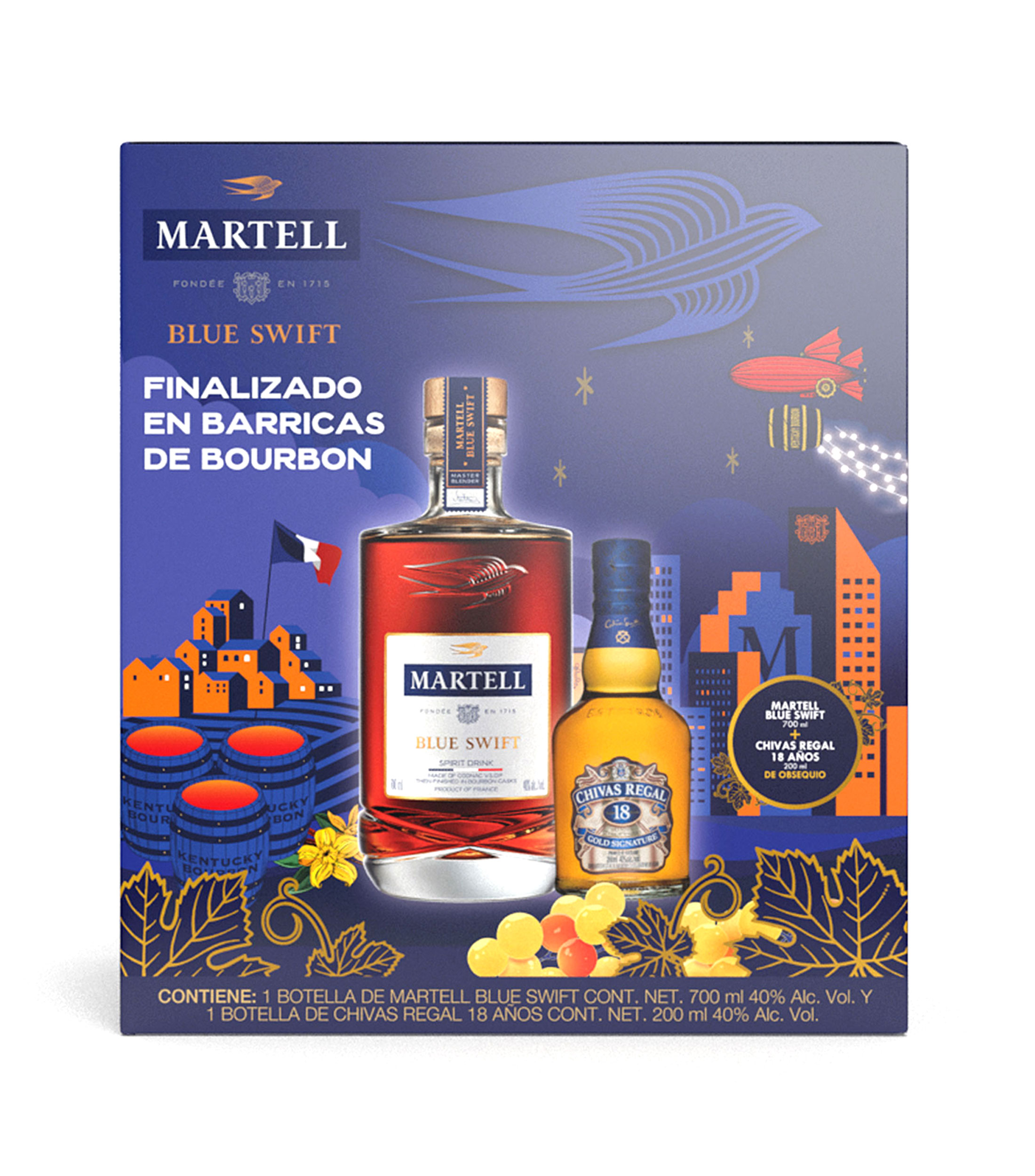 Martell: Cognac Blue Swift, 700 ml + Whisky Chivas Regal 18, 200 ml ...