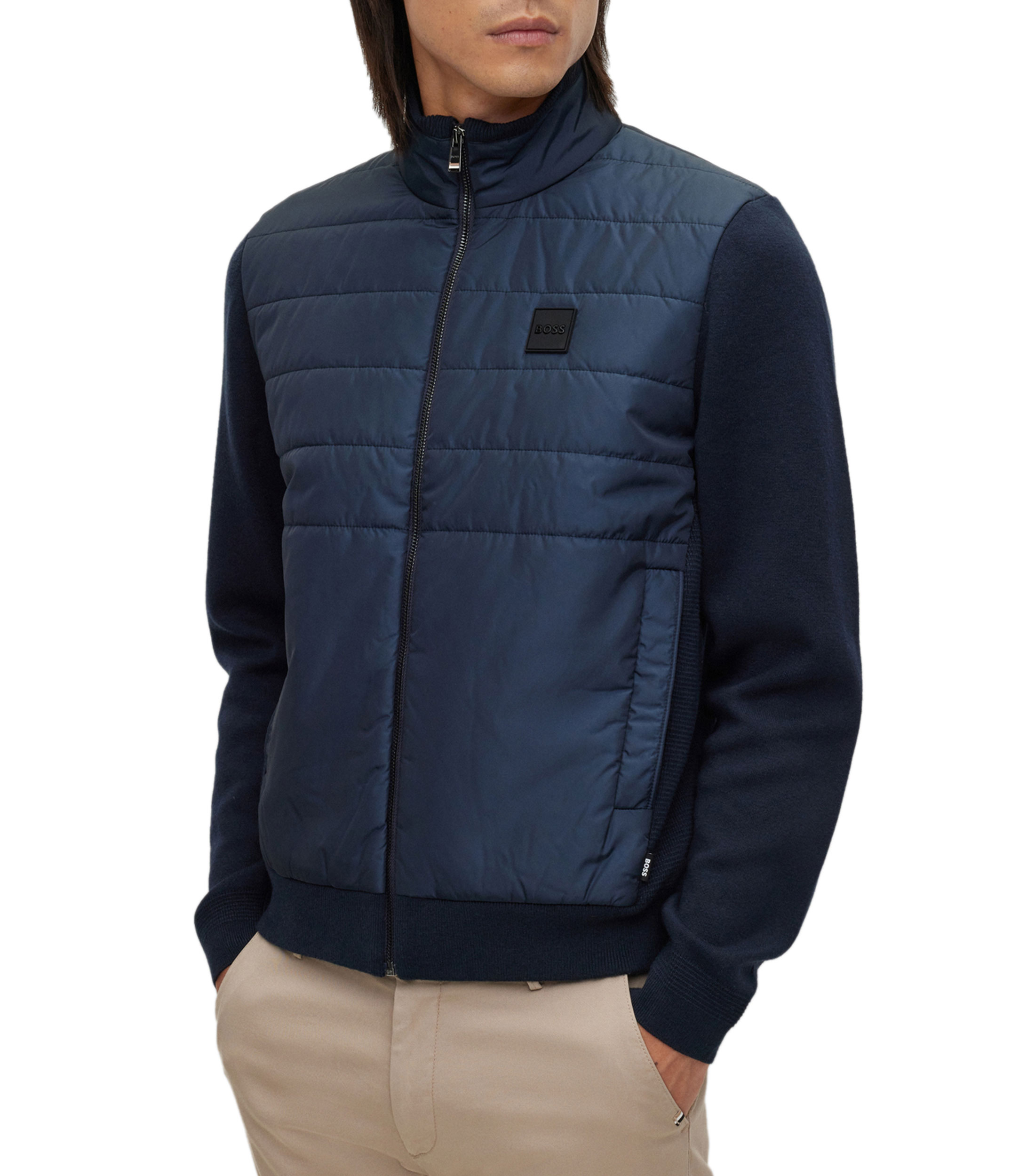 Boss Chamarra Boss Regular Fit con cremallera en algodón y lana virgen ...