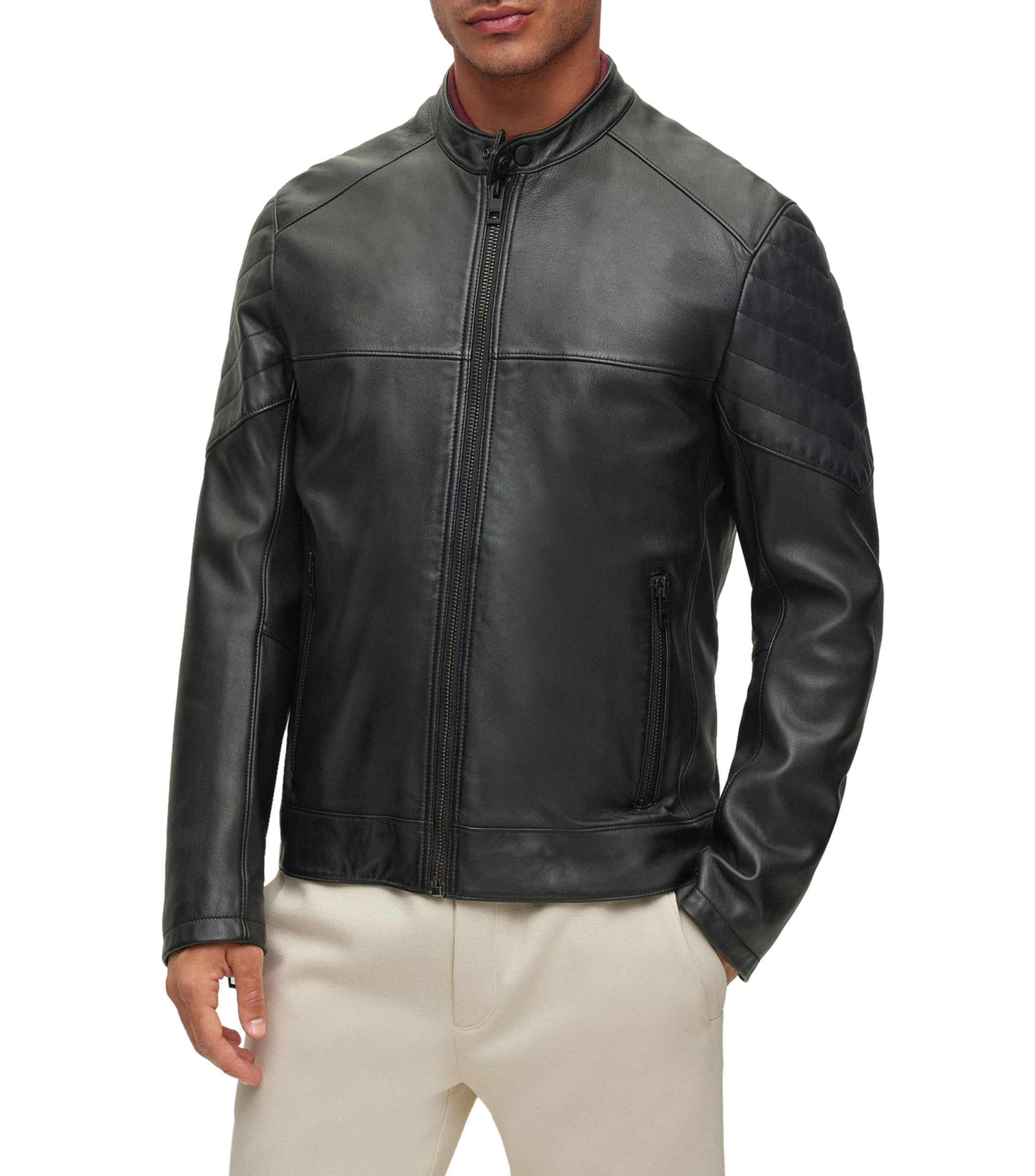 Boss Chamarra biker Boss slim en piel de cordero Hombre - El Palacio de ...