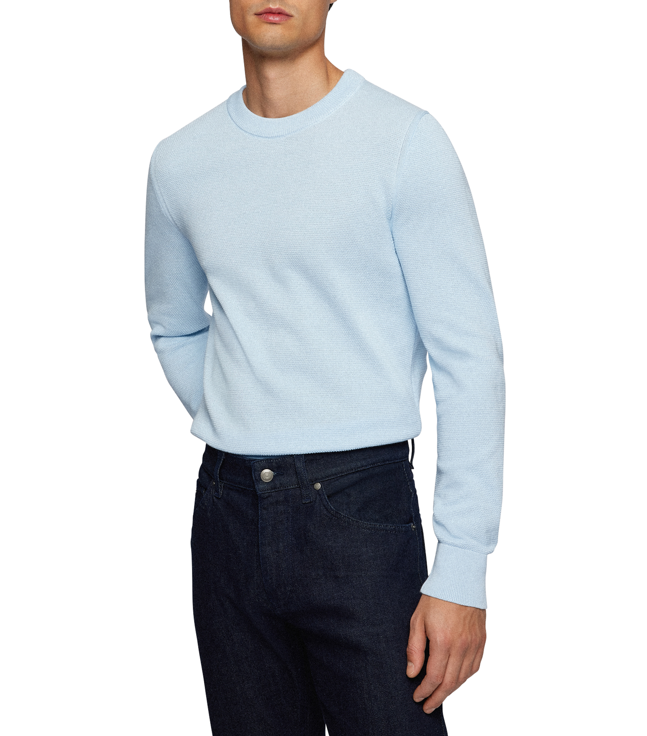 Boss Suéter BOSS de cuello redondo en algodón con estructura y detalle ...