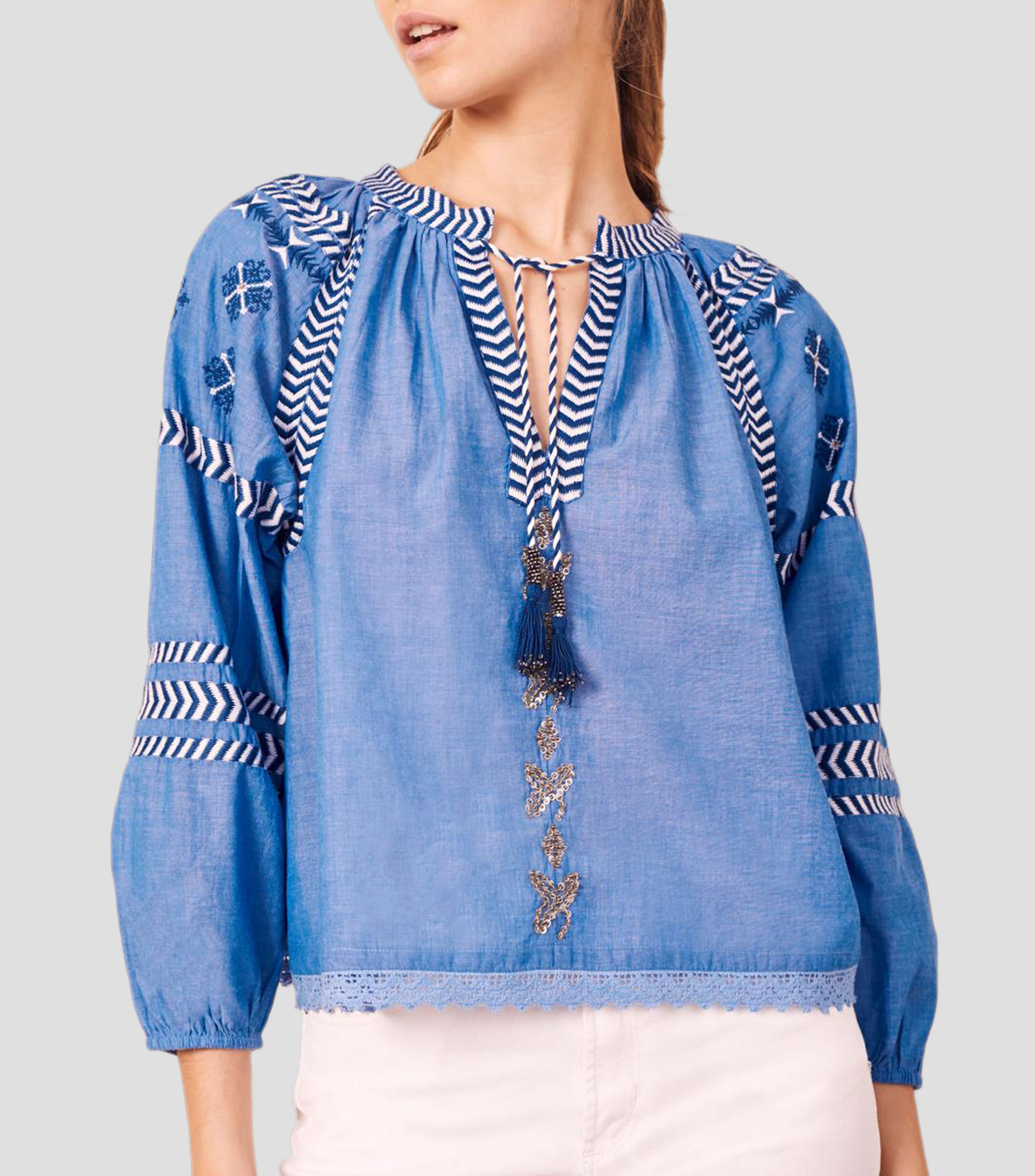 Rapsodia: Blusa de cuello V y manga 7,8 Mujer | El Palacio de Hierro