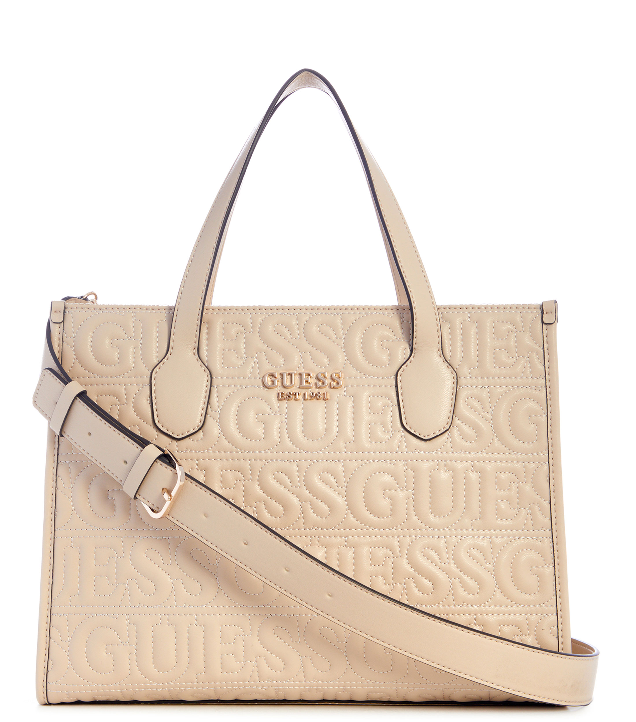 Guess: Bolsa tote beige Silvana con monogram Mujer | El Palacio de Hierro