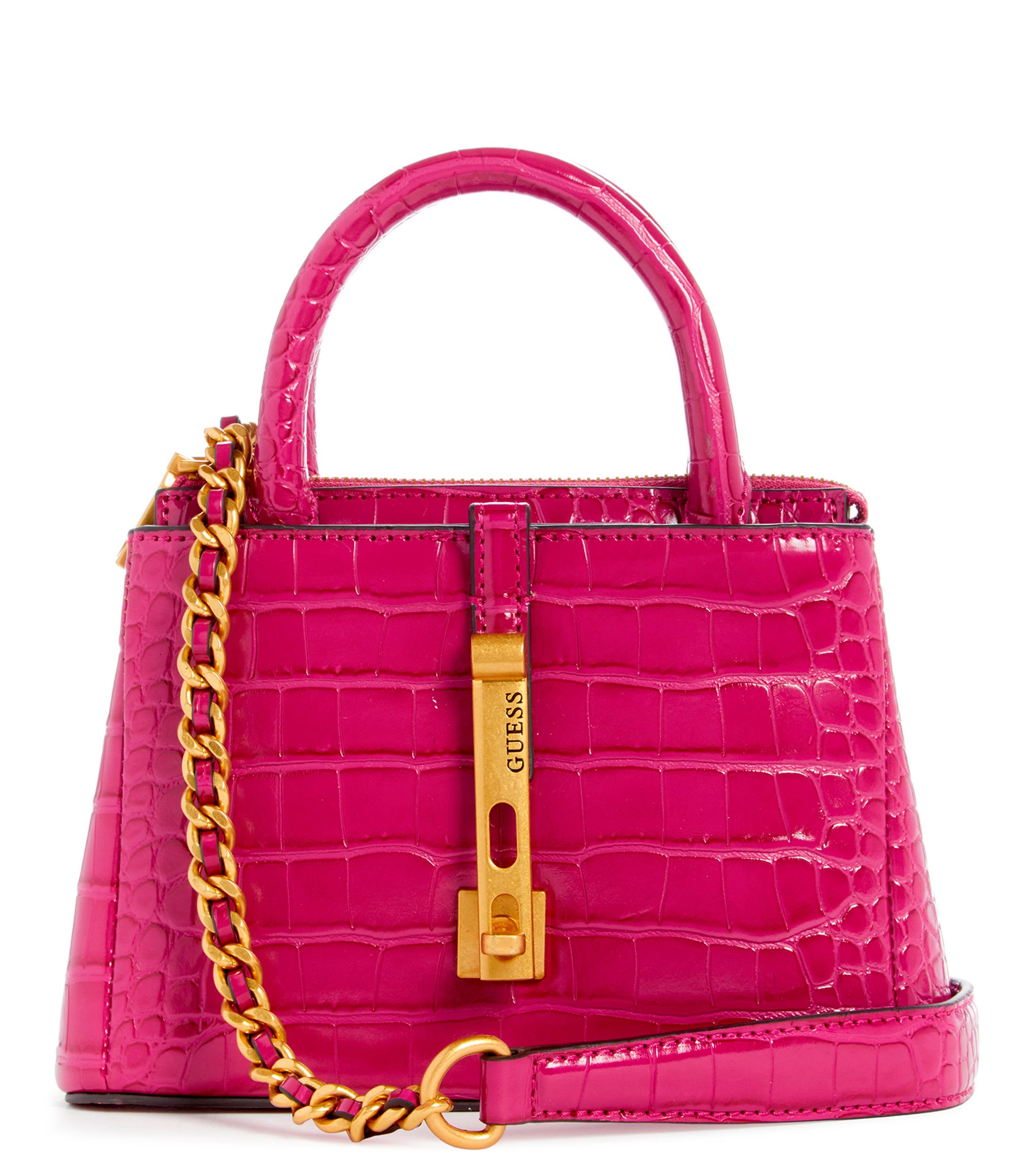 Guess: Bolso mini satchel rosa mexicano James Animalskin Mujer | El ...