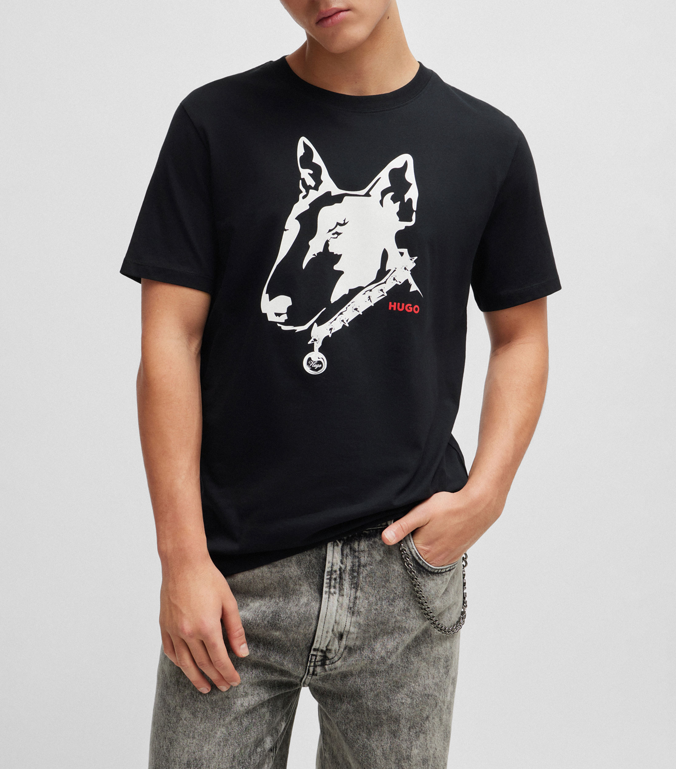 Hugo: Playera de punto de algodón con ilustración de perro Hombre | El ...