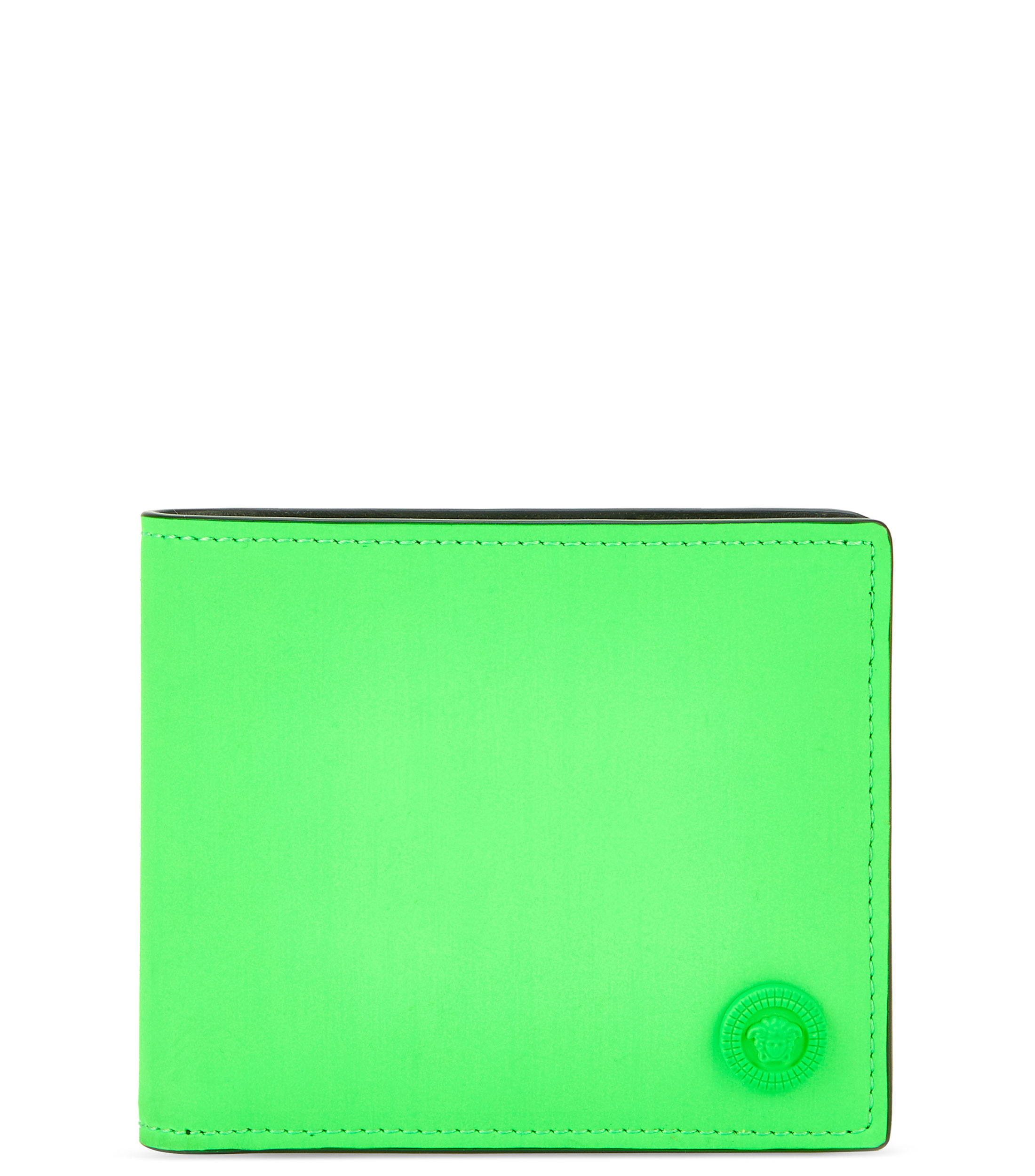 Versace: Cartera bifold verde limón en piel Medusa Lisa Hombre | El ...