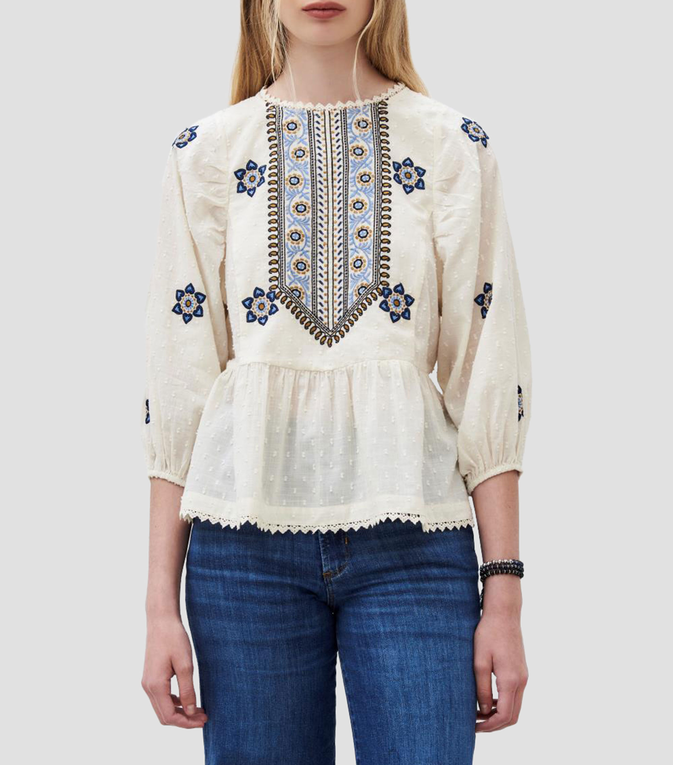 Rapsodia: Blusa con bordado manga 3,4 Mujer | El Palacio de Hierro