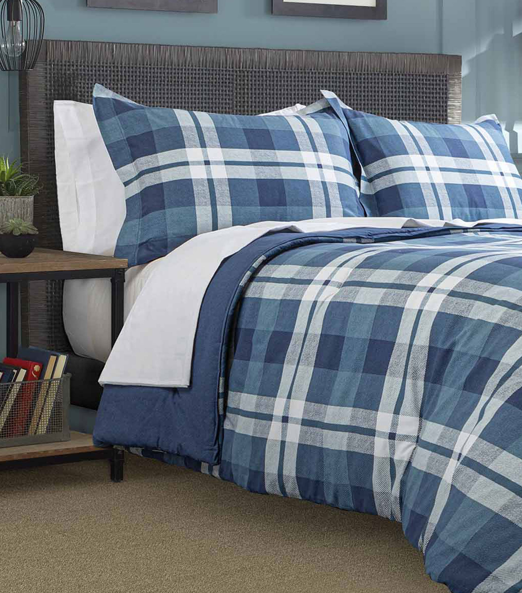 Nautica: Juego de Edredón Individual en algodón Crossview Plaid Azul ...