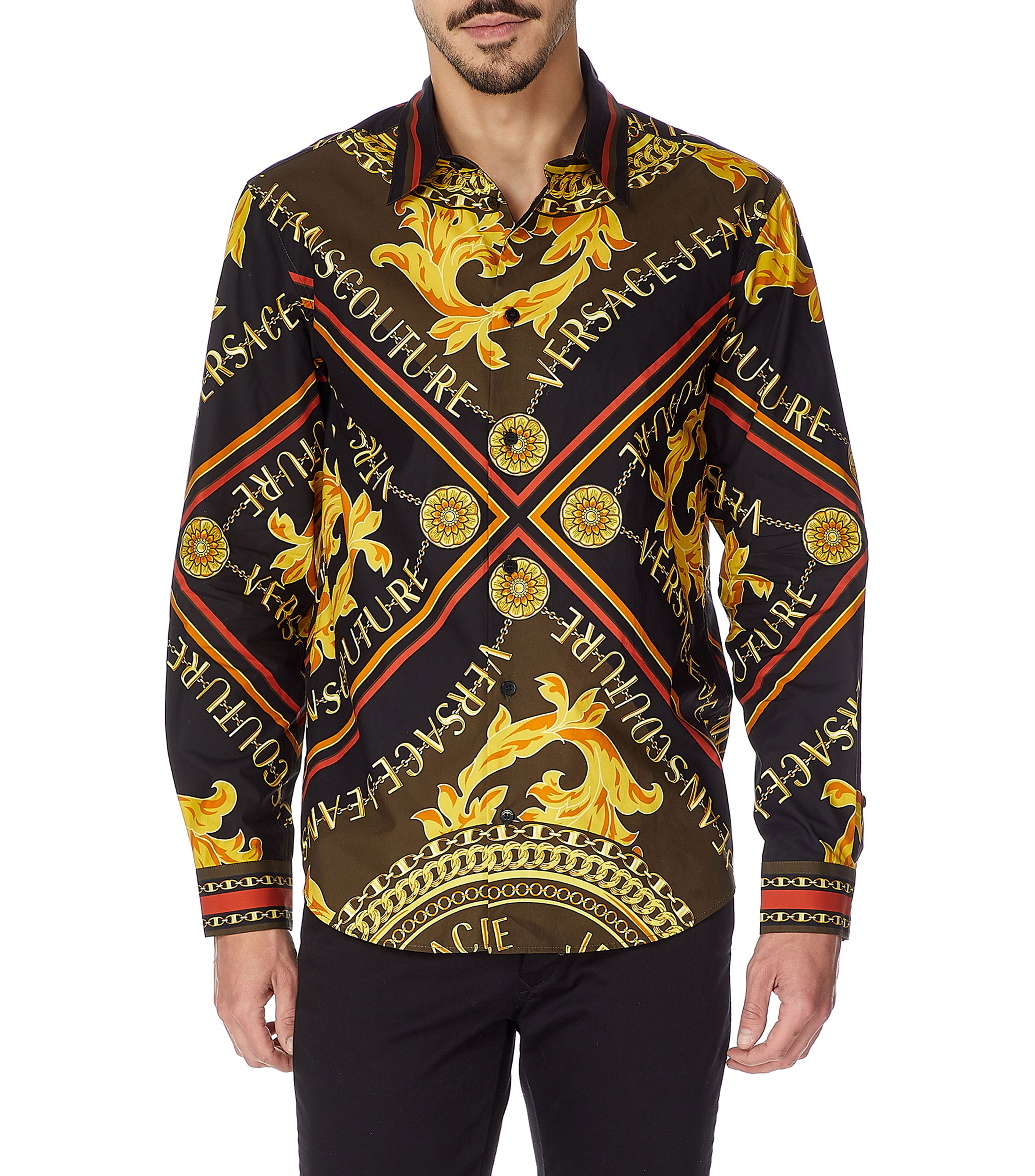 Versace Jeans Couture: Camisa con multi estampados de manga larga ...