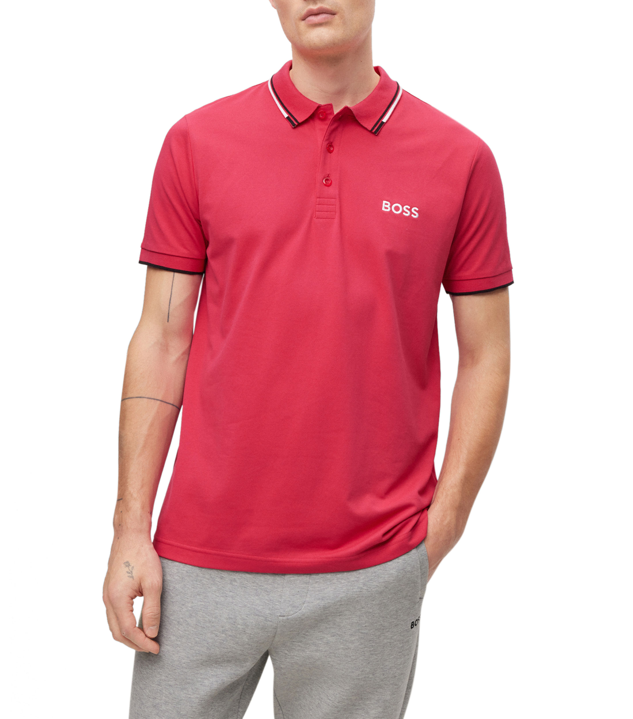 Boss: Polo en mezcla de algodón con detalles en contraste Hombre | El ...