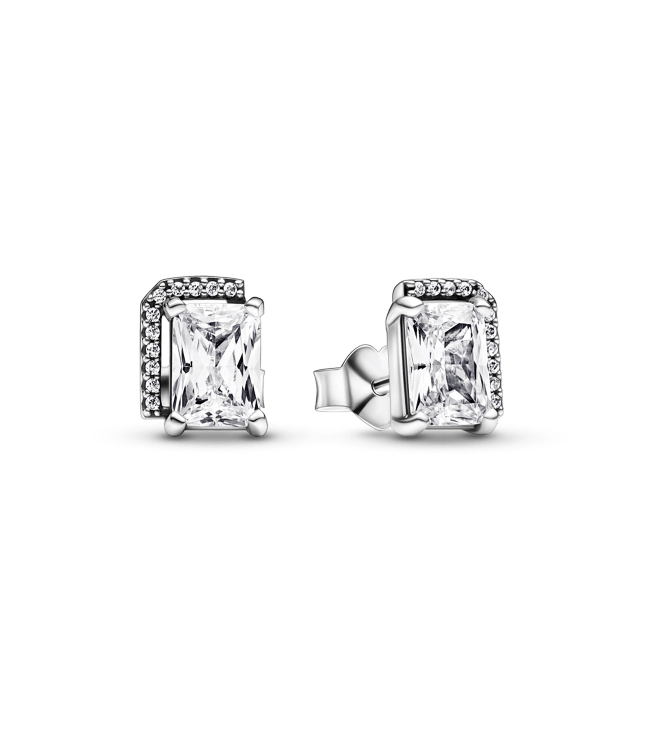 Pandora Aretes en plata con halo brillante rectangular Timeless Mujer ...