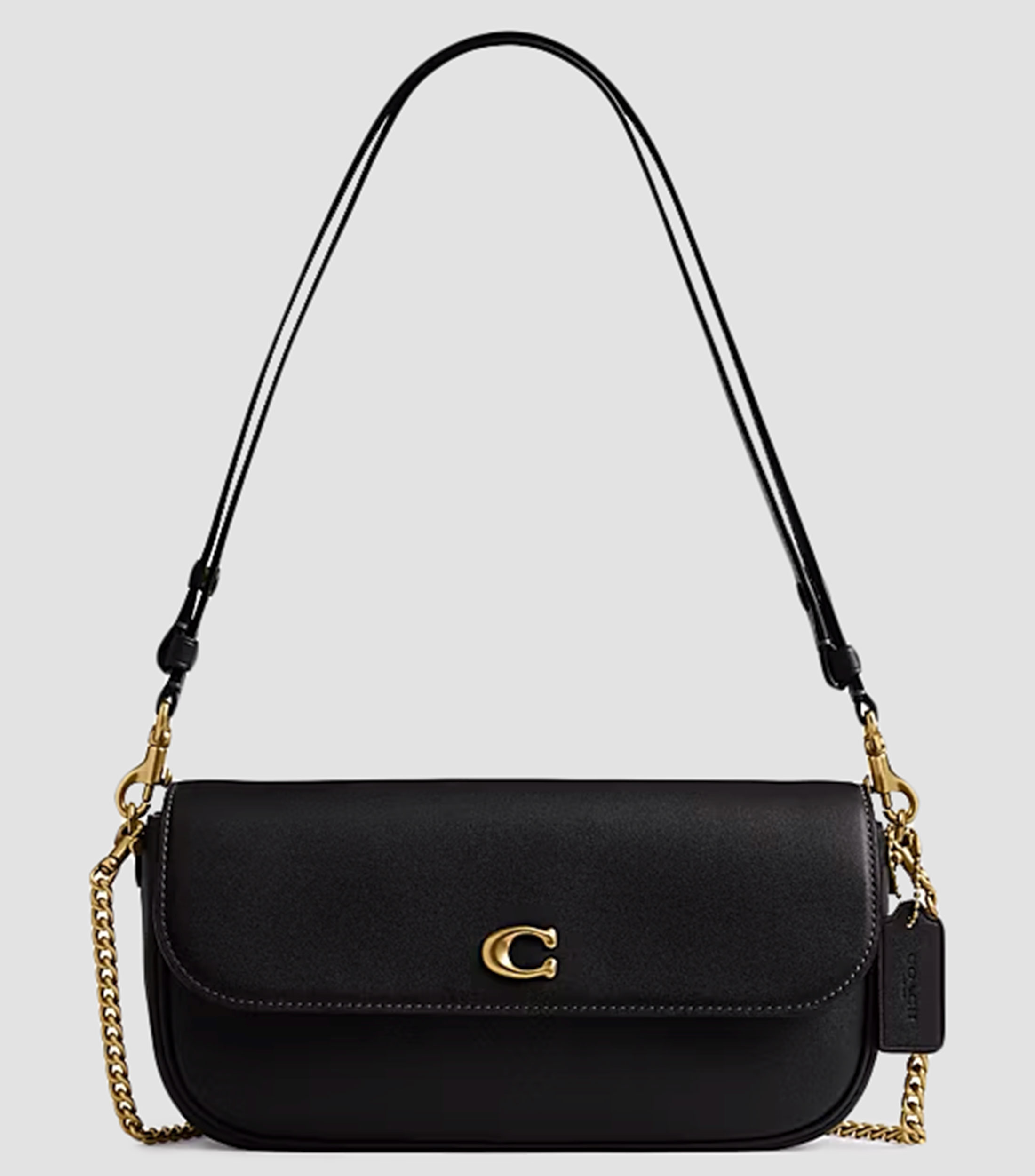 COACH_5437_Coach Bolsa shoulder Brook Flap Chain en piel negra Mujer ...