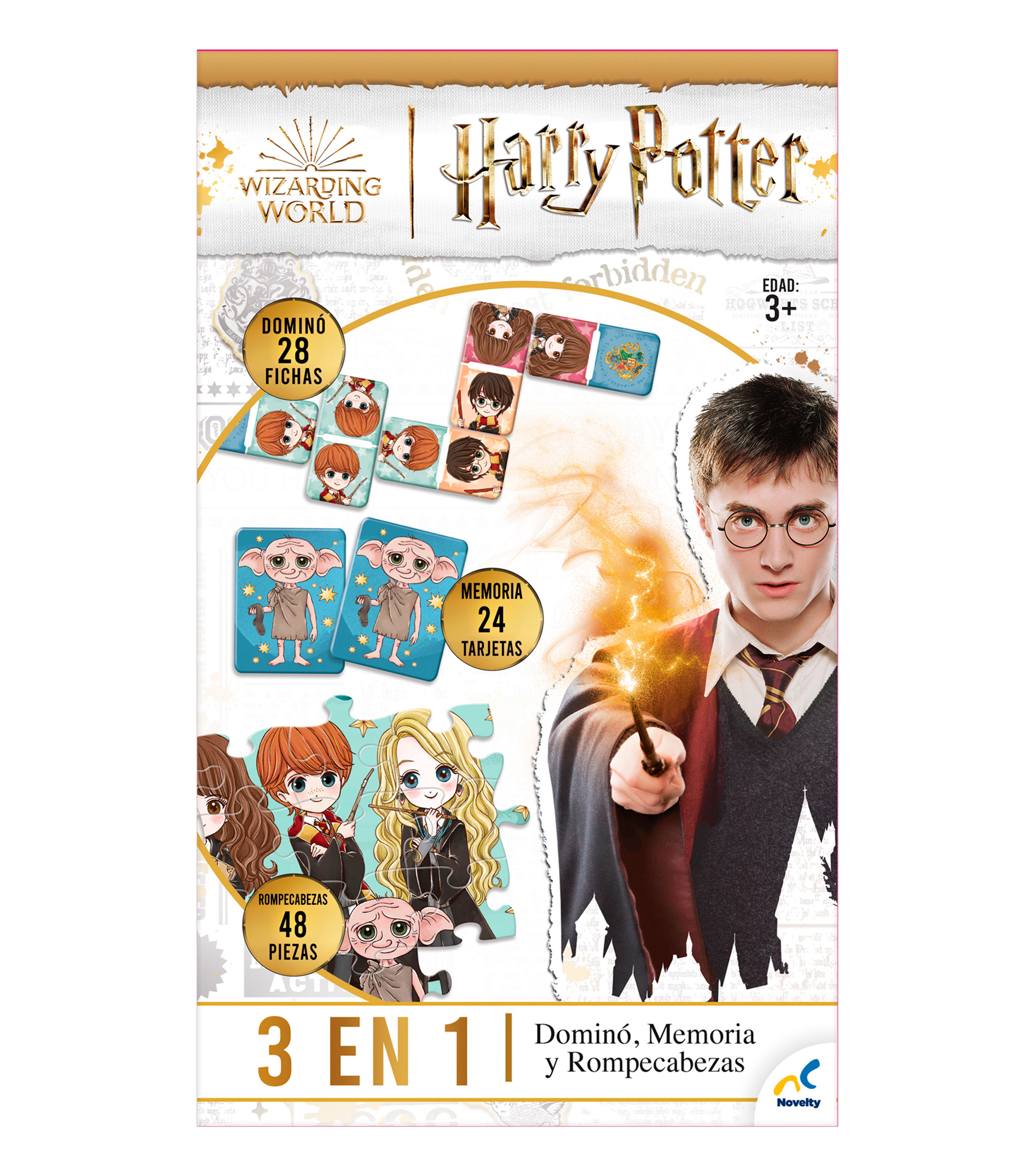 Novelty Juego de Mesa 3 en 1 Harry Potter: Dominó, Memoria y ...