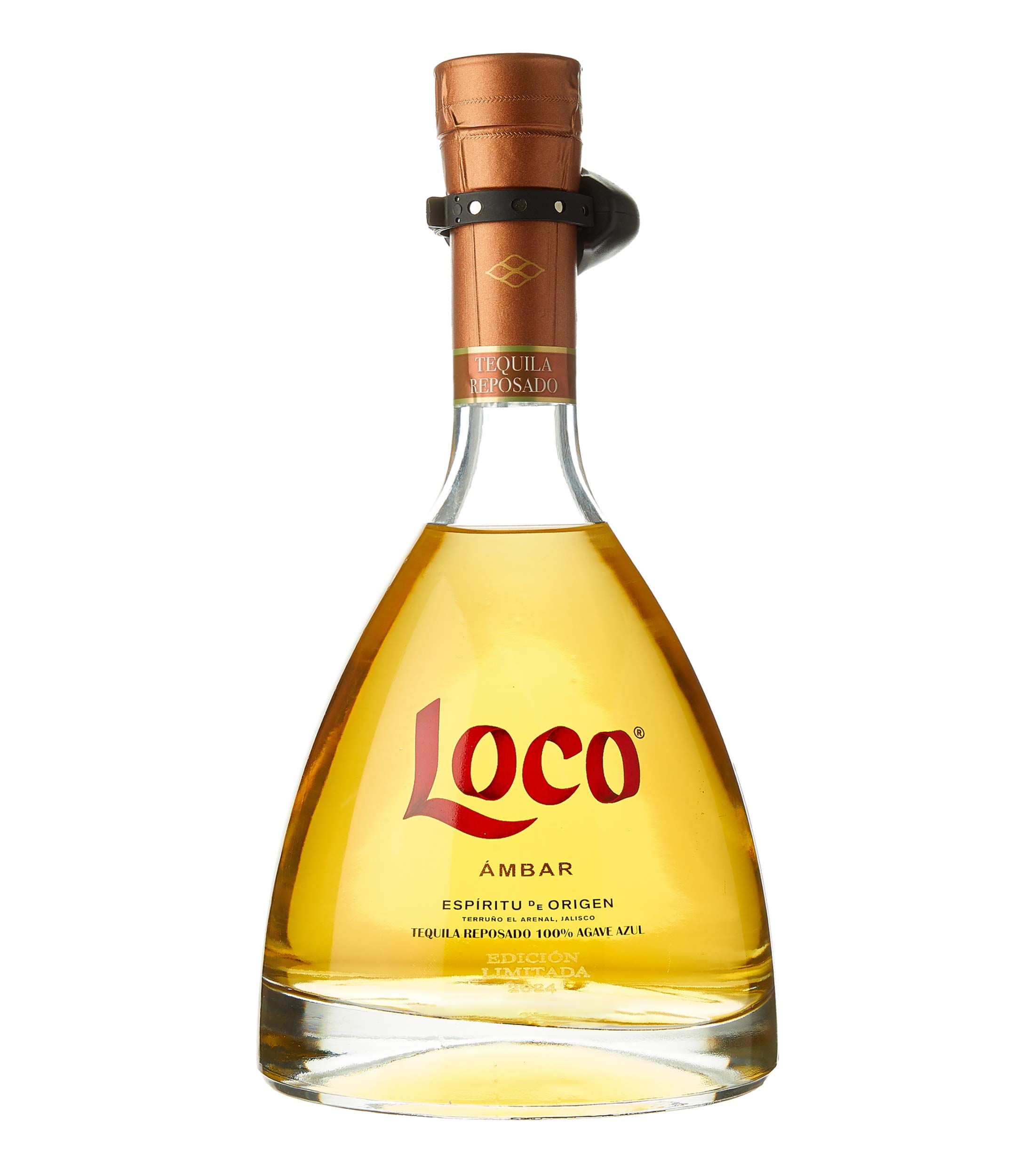 Loco: Tequila Reposado Ámbar 750 ml + 2 Copas | El Palacio de Hierro