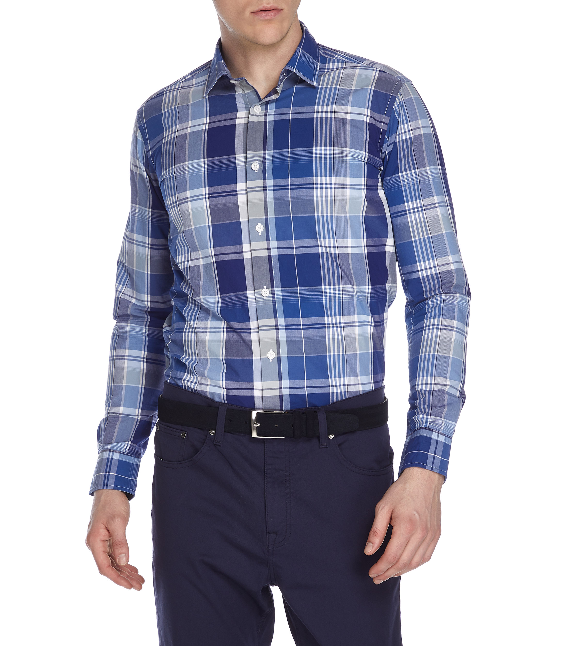 Camisa de Cuadros Azul Casual Manga Larga, Hombre