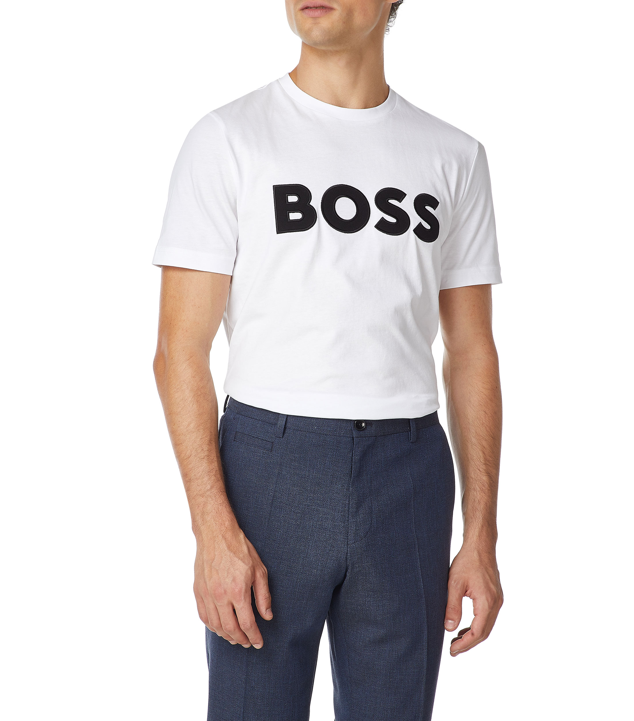 Boss: Playera con cuello redondo de manga corta y Boss bordado Hombre ...