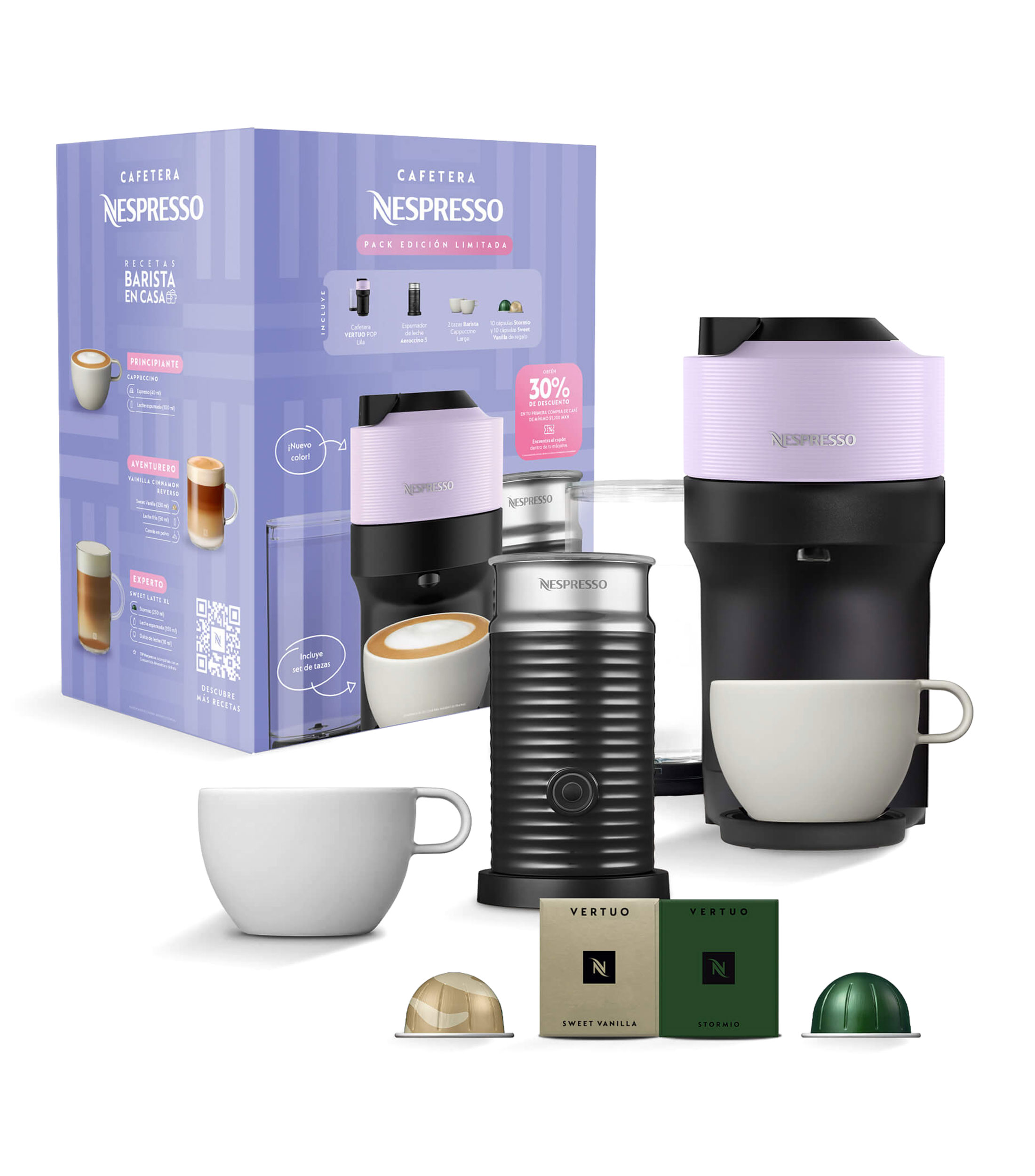 Nespresso Combo Cafetera Vertuo Pop + Aeroccino 3 Lila |El Palacio de ...