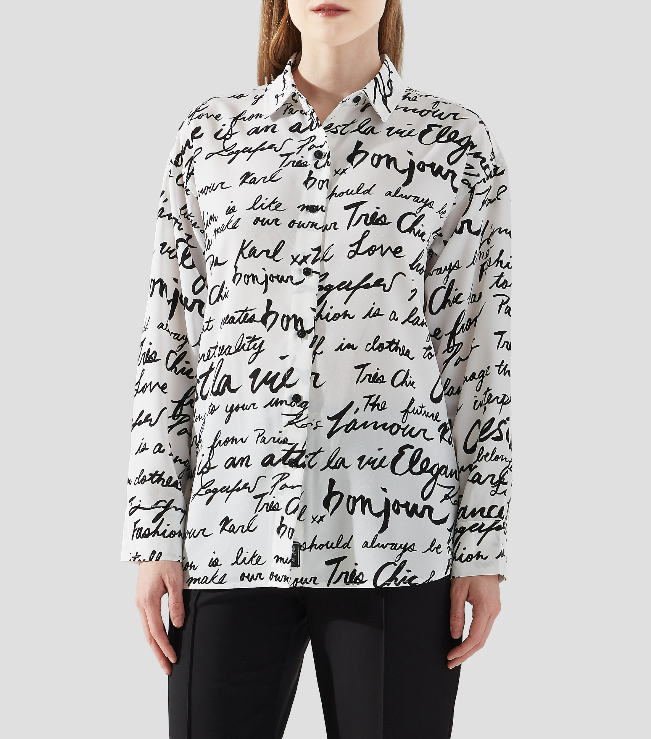 KARL LAGERFELD_A302_Karl Lagerfeld Camisa estampada tipografía manga ...