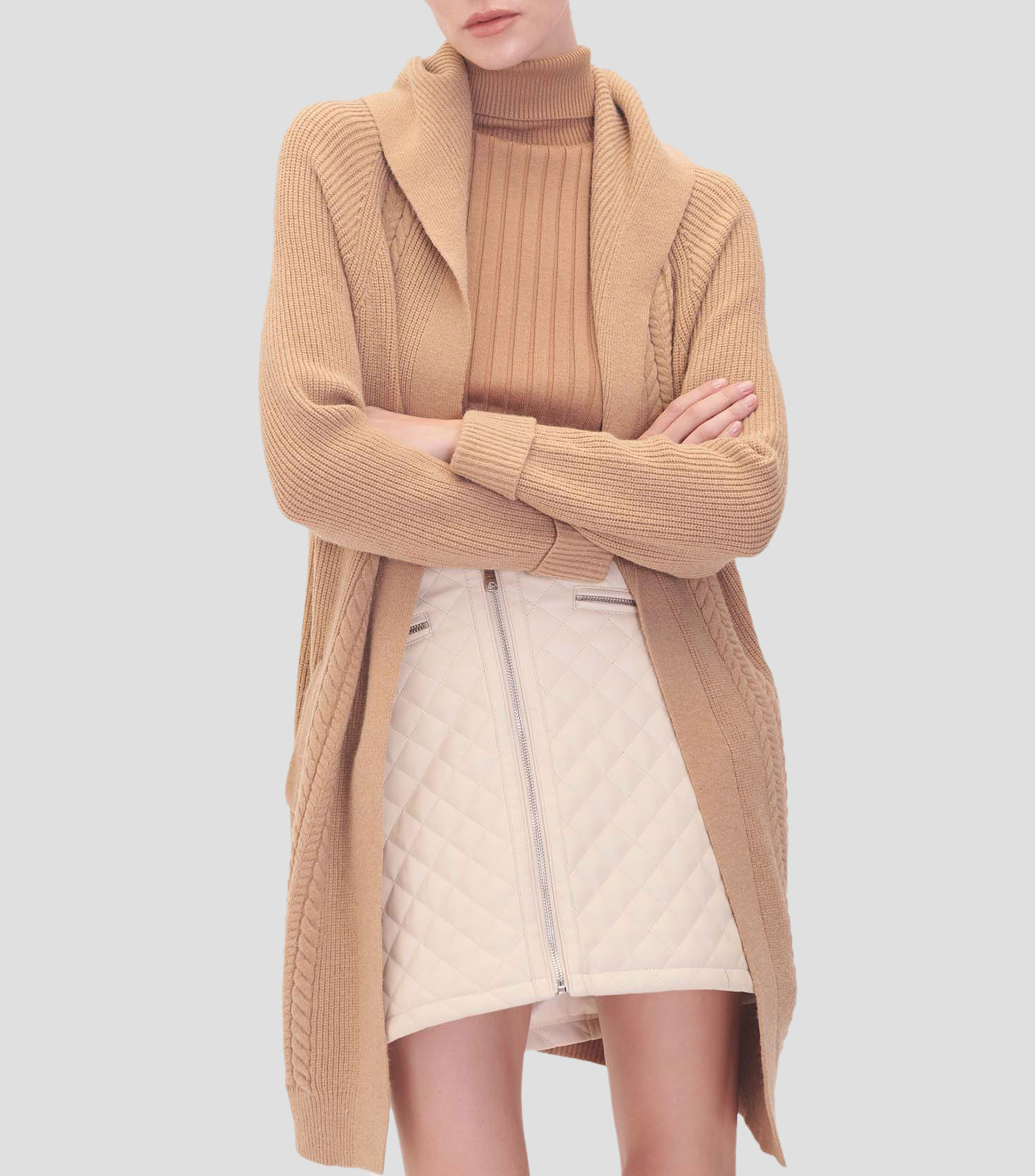 Julio: Cárdigan Largo Tejido Detalles Trenzados Con Capucha Mujer | El ...