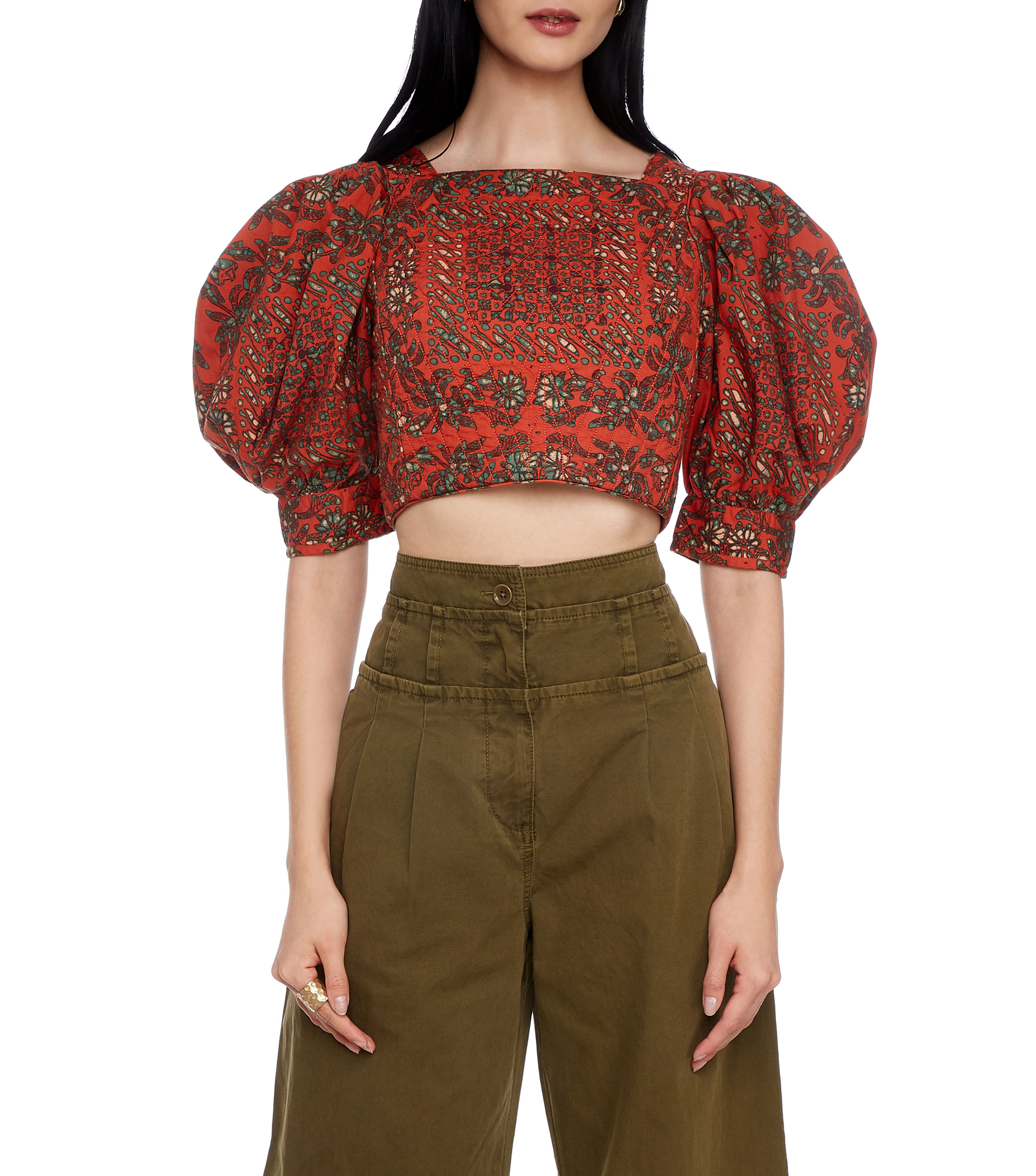 Ulla Johnson Blusa crop top estampada con manga corta Mujer - El ...