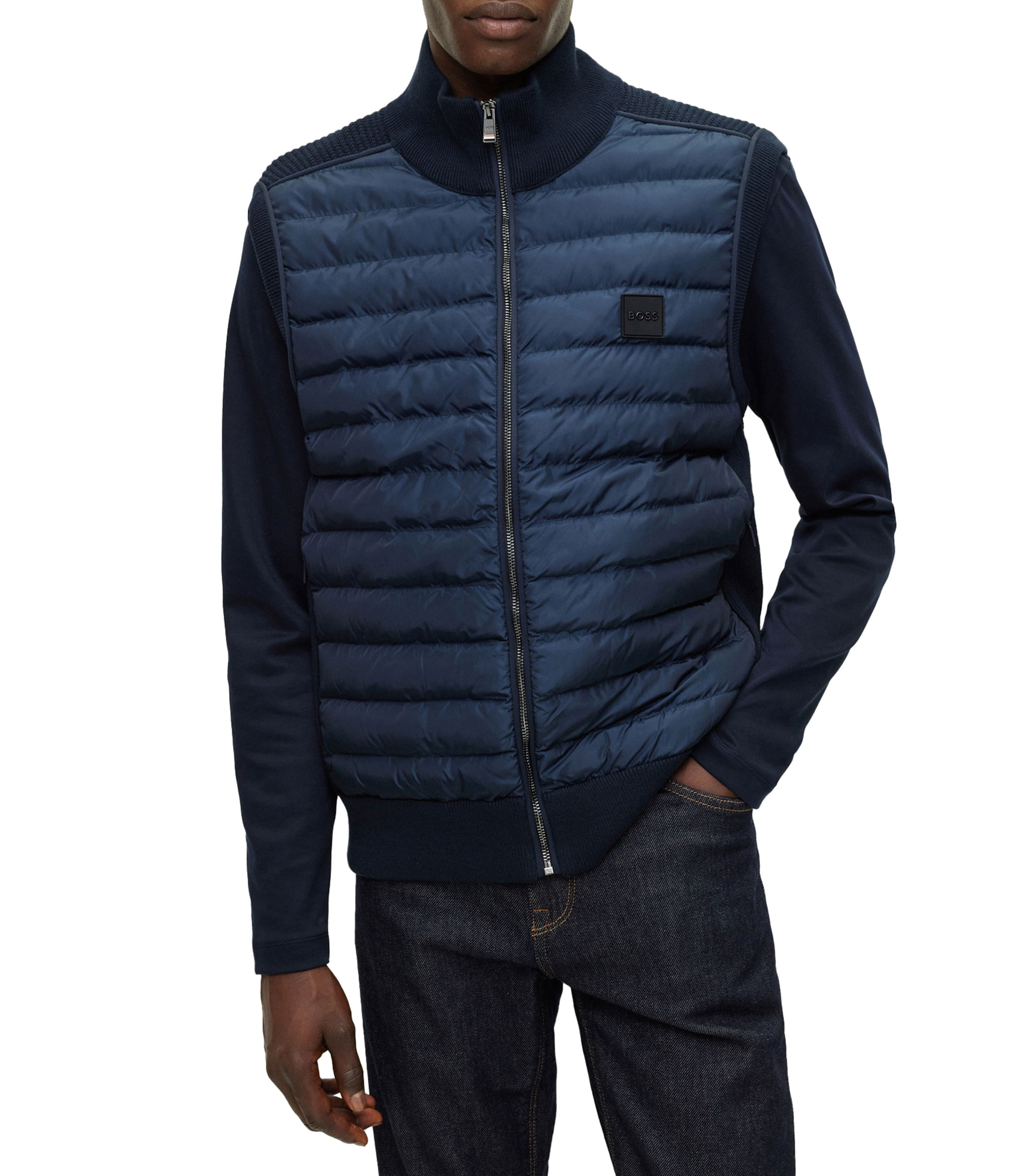 Boss Chamarra Boss acolchada de mezcla de materiales con parche de logo ...