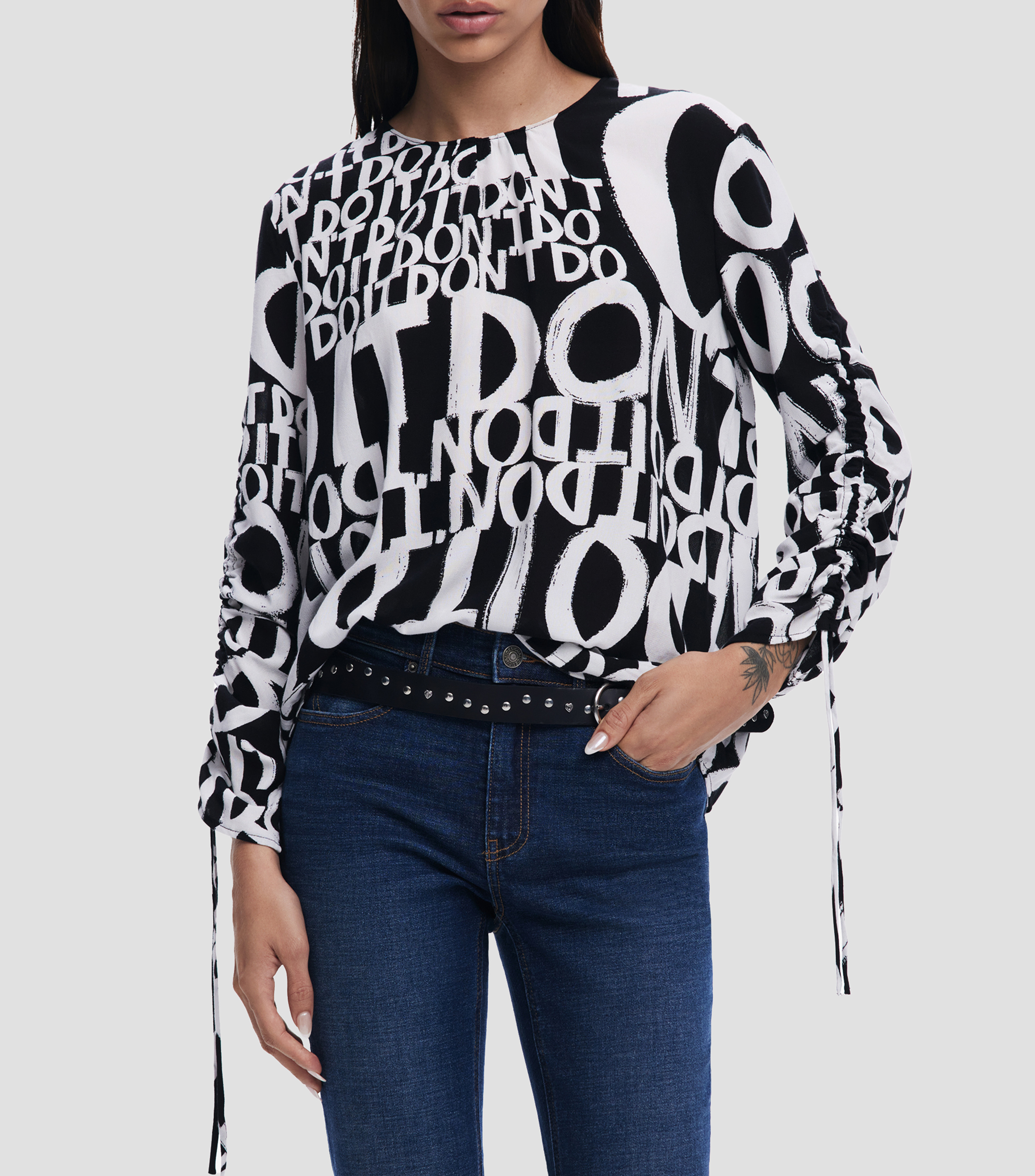 Desigual Blusa Estampada con Letras y Lazos Mujer |El Palacio de Hierro