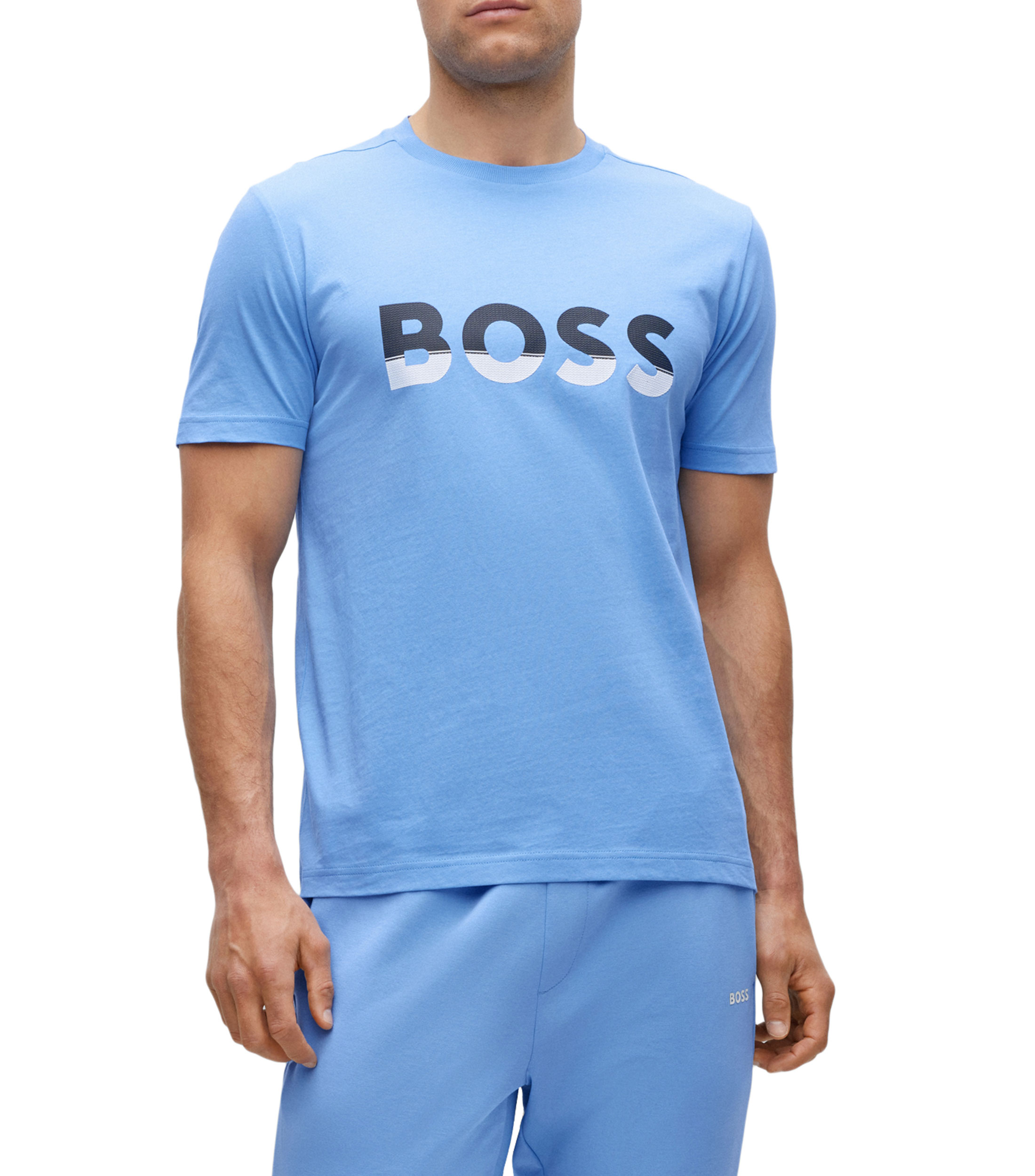 Boss Playera BOSS de punto de algodón con estampado de logo en bloques ...