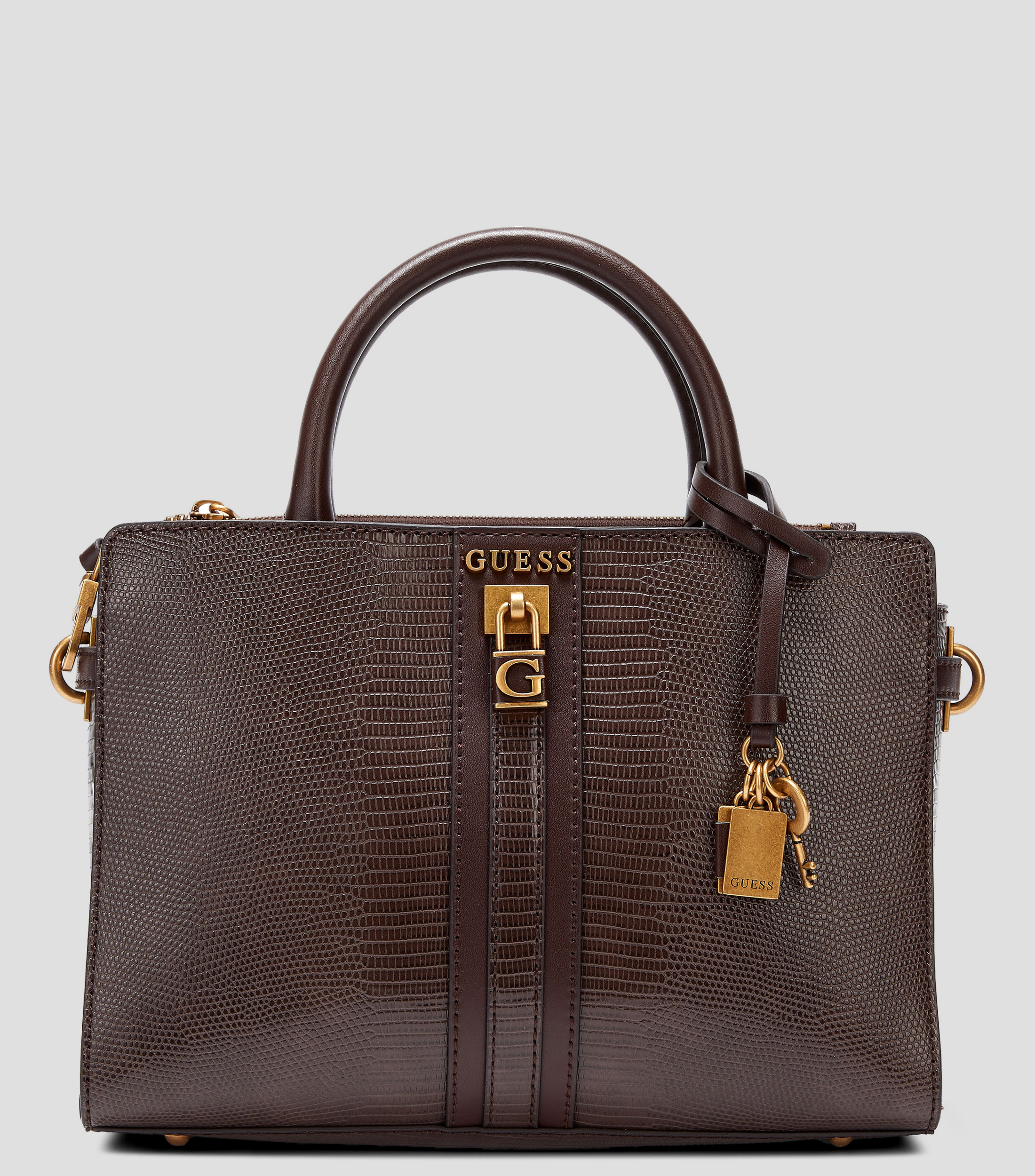 Guess: Bolso Satchel café Ginevra con adornos metálicos Mujer | El ...