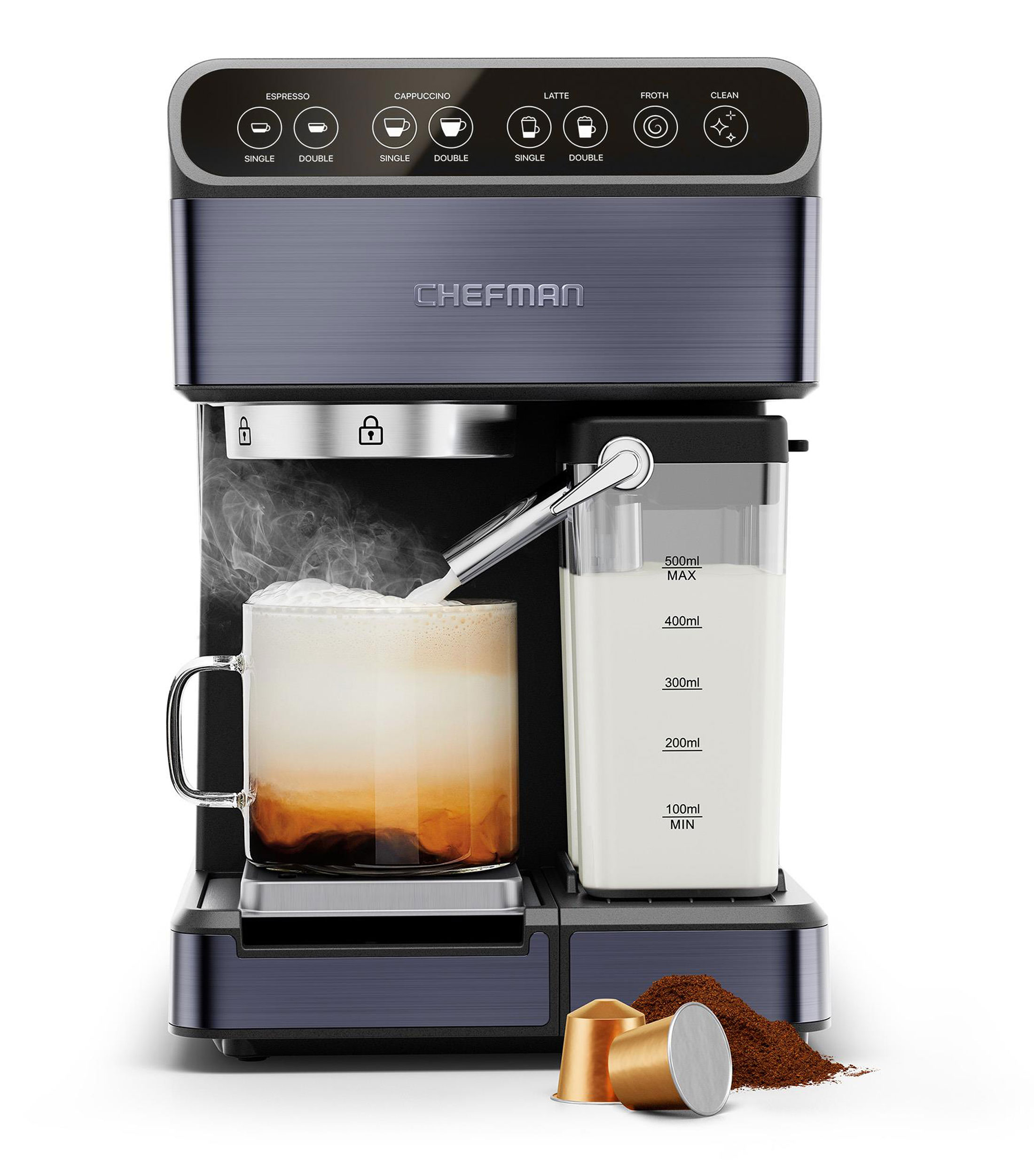 Chefman Cafetera Espresso Cápsula 810087843267 para 7 tazas en metal ...