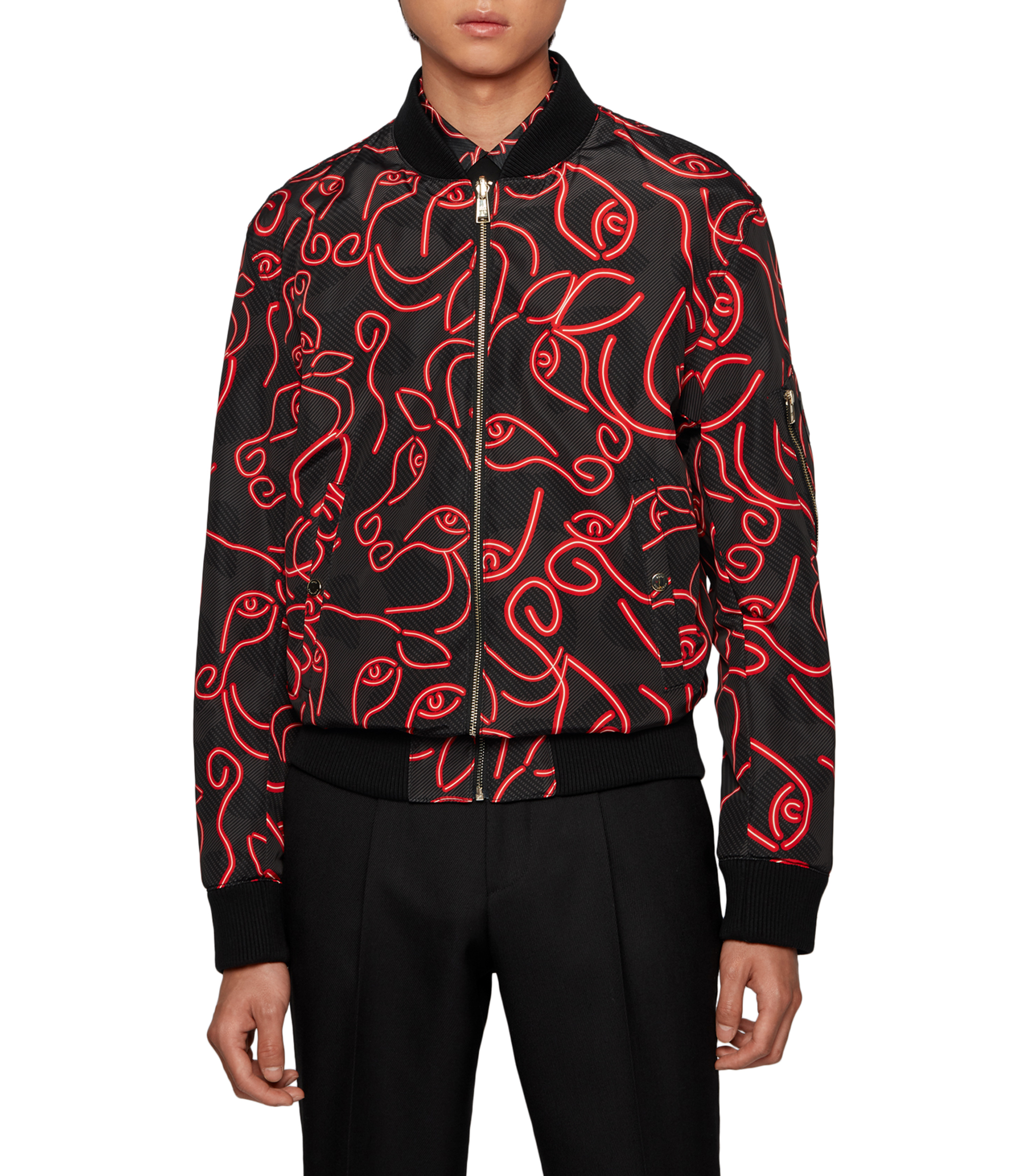 Boss Chamarra reversible con laterales brillantes y estampado de cabeza ...