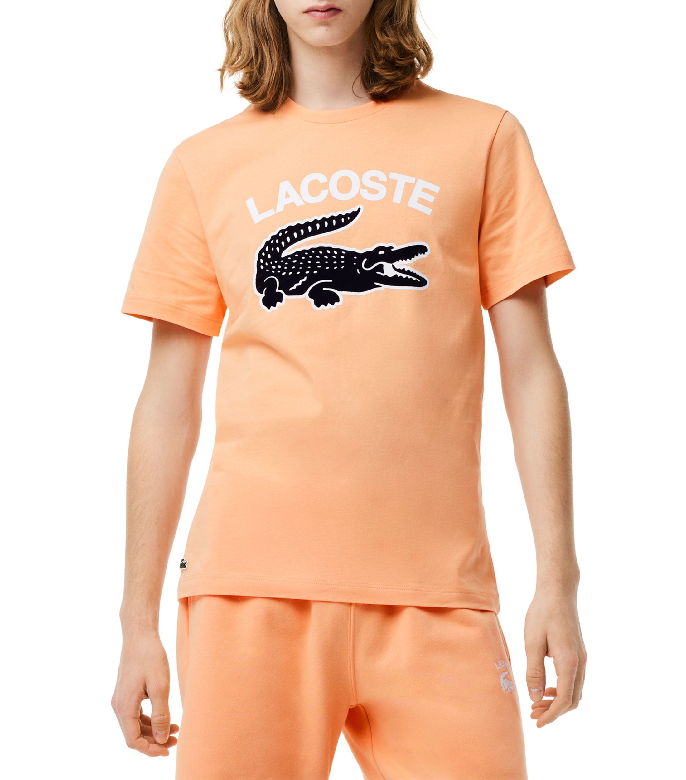 Lacoste: Playera naranja de manga corta con logotipo y cocodrilo Hombre ...