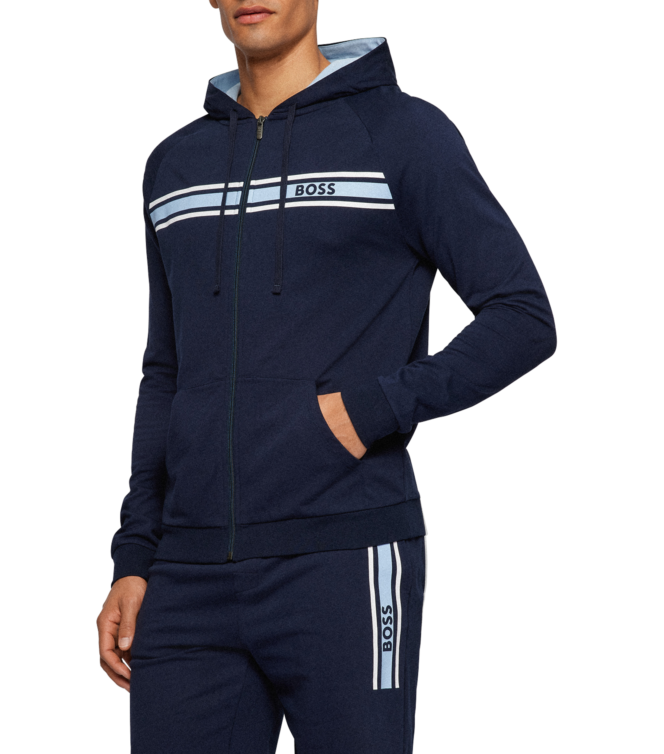 Boss Chamarra Boss con capucha en felpa de rizo de algodón con rayas y ...