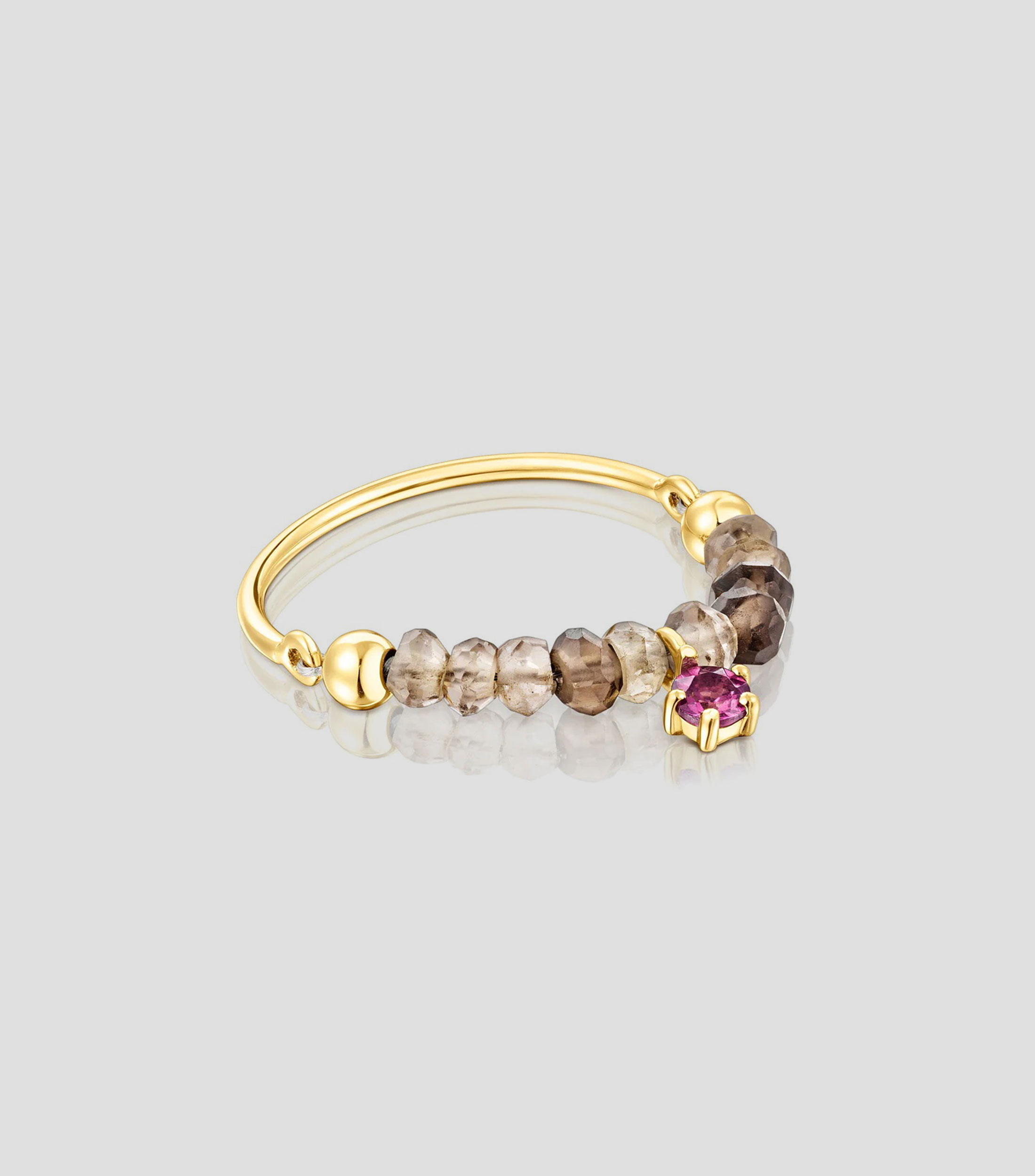 Tous Anillo de oro amarillo de 18 kilates con cuarzo ahumado y rodolita ...