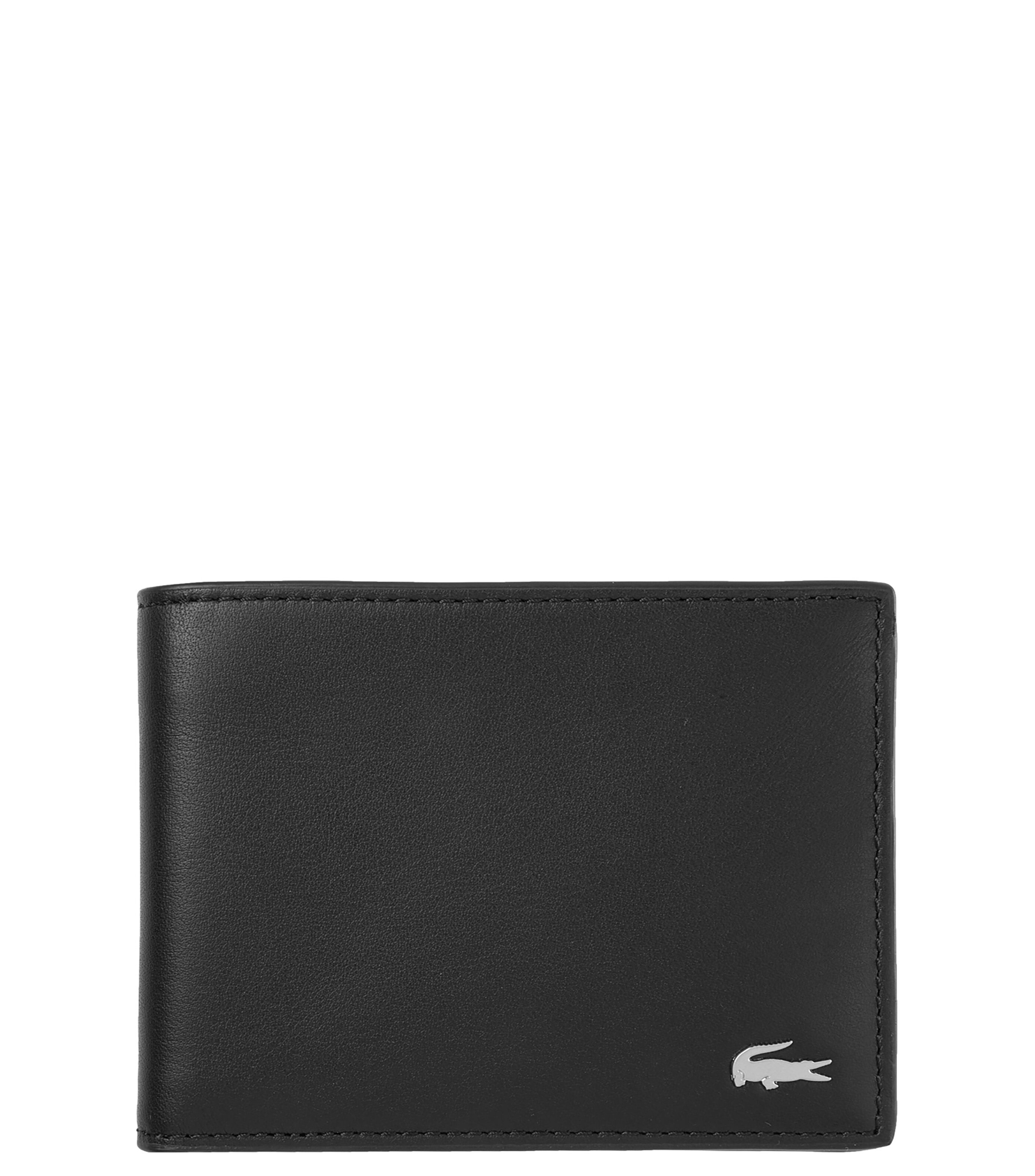 Lacoste: Cartera bifold en piel negra con mini cocodrilo metálico ...