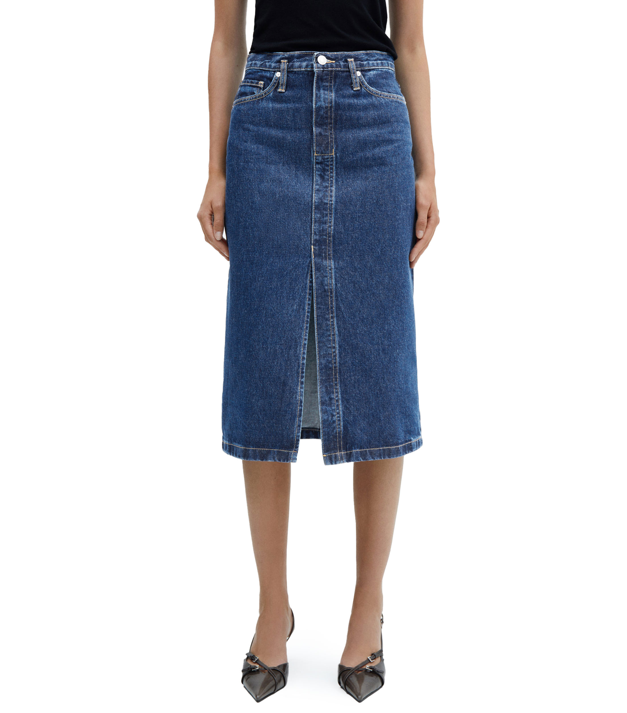 Mango Falda midi de corte recto en mezclilla Mujer - El Palacio de Hierro